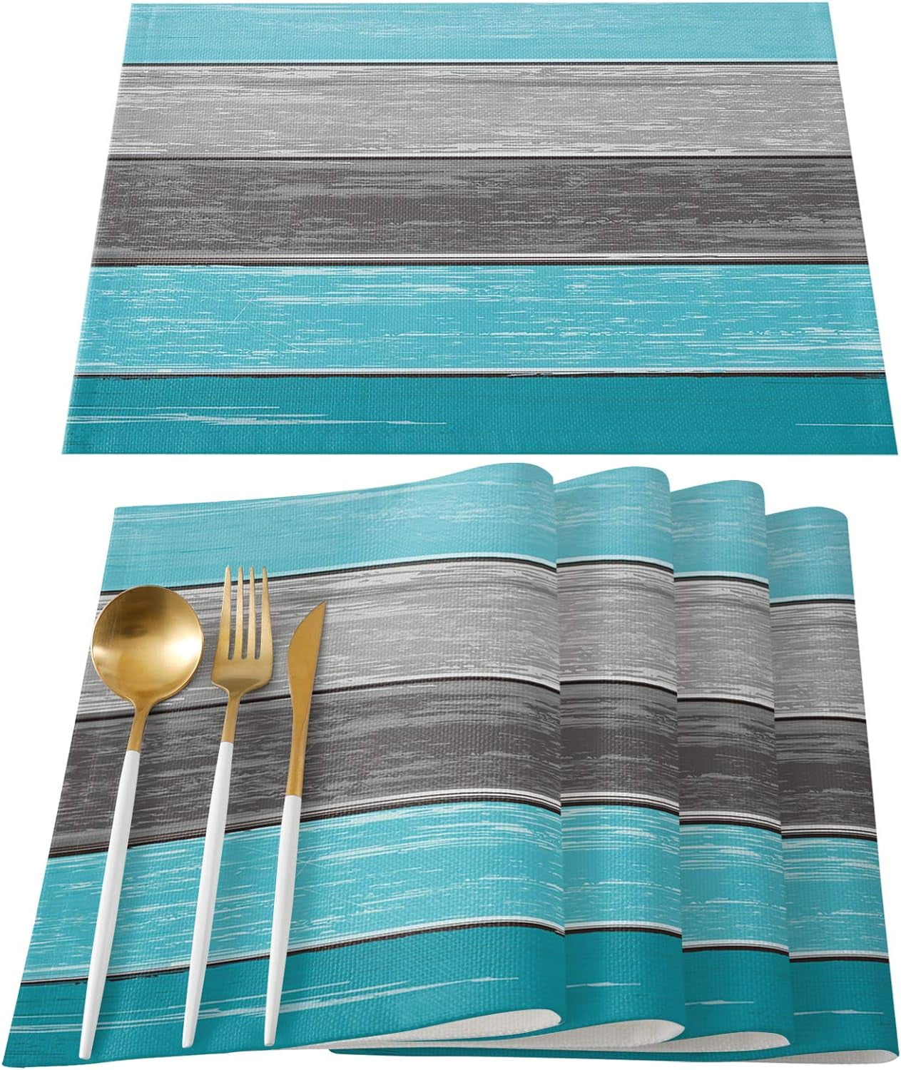 Placemats Set of 6, Retro Rustic Barn Wood Texture Polyester Stain ...