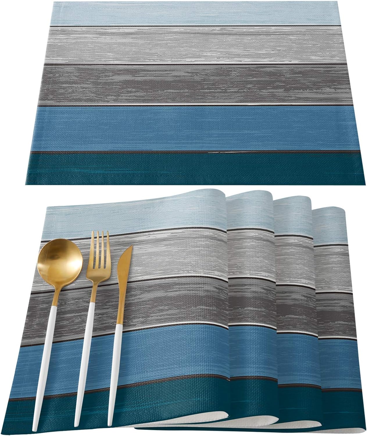 Placemats Set of 6, Retro Rustic Barn Wood Texture Polyester Stain ...