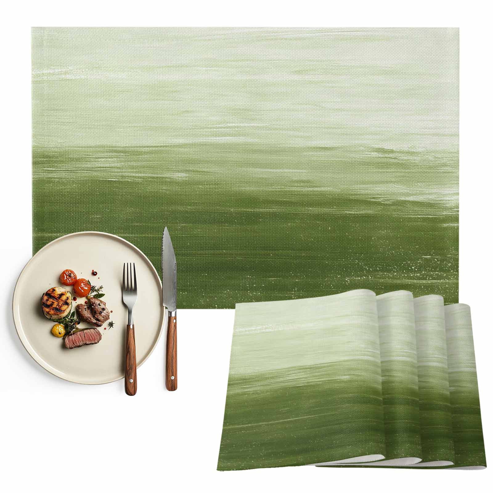 Placemats Set of 6, Sage Green Beach Ocean Place Mats Ombre Abstract ...