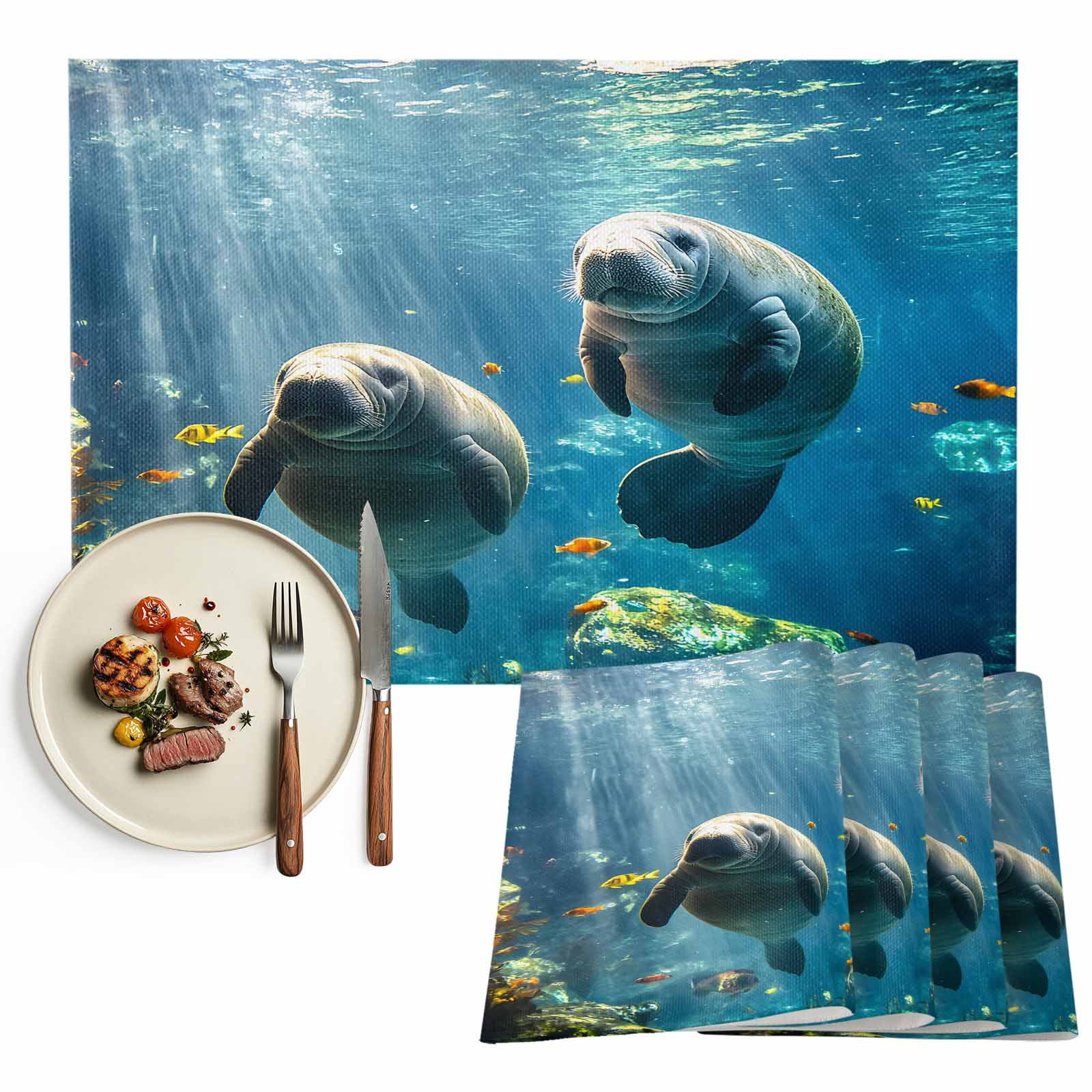 Placemats Set of 6, Sea Lion Place Mats Fish Coral Tropical Marine Life ...