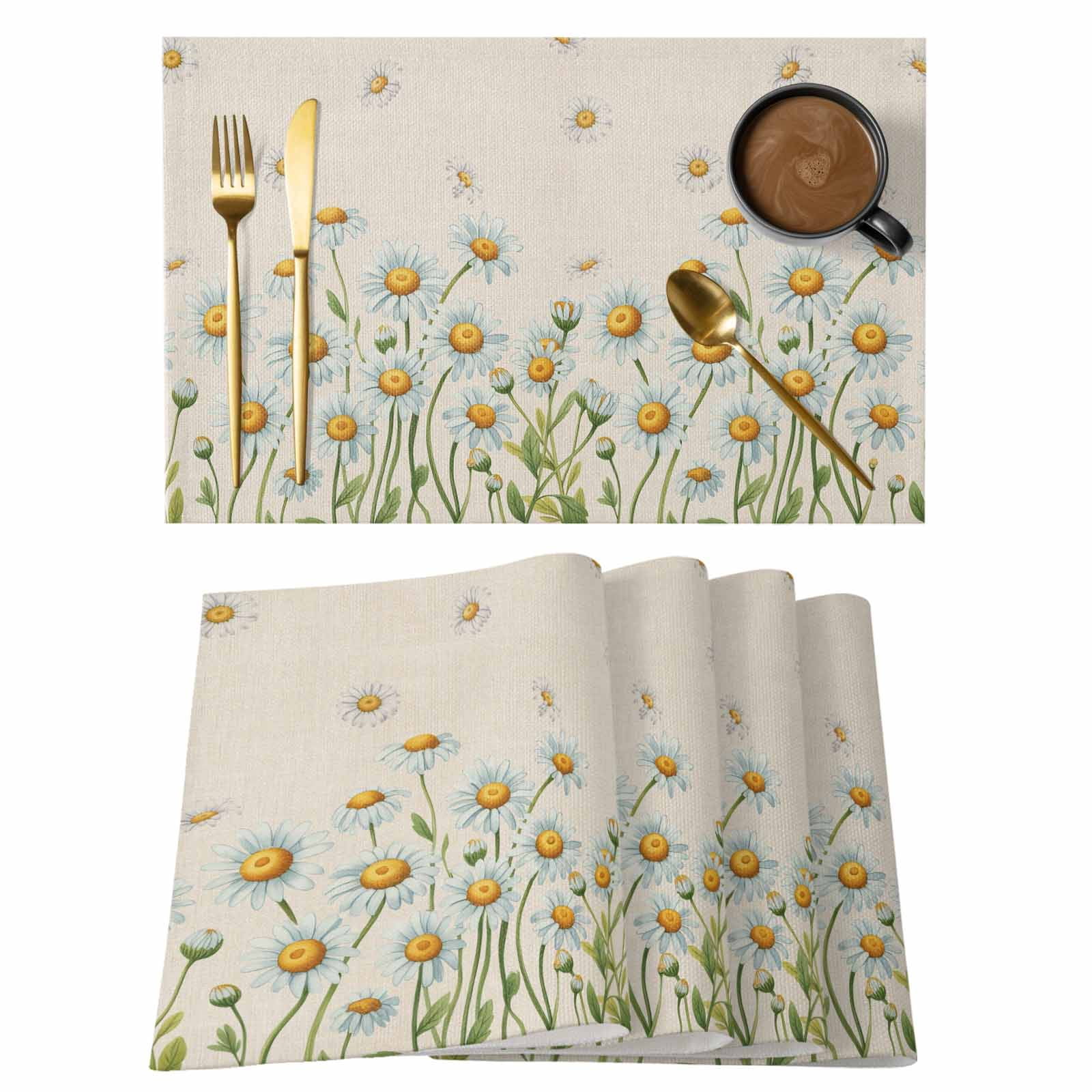 Placemats Set of 6, Spring Daisy Woven Placemat, Linen Place Mats for ...