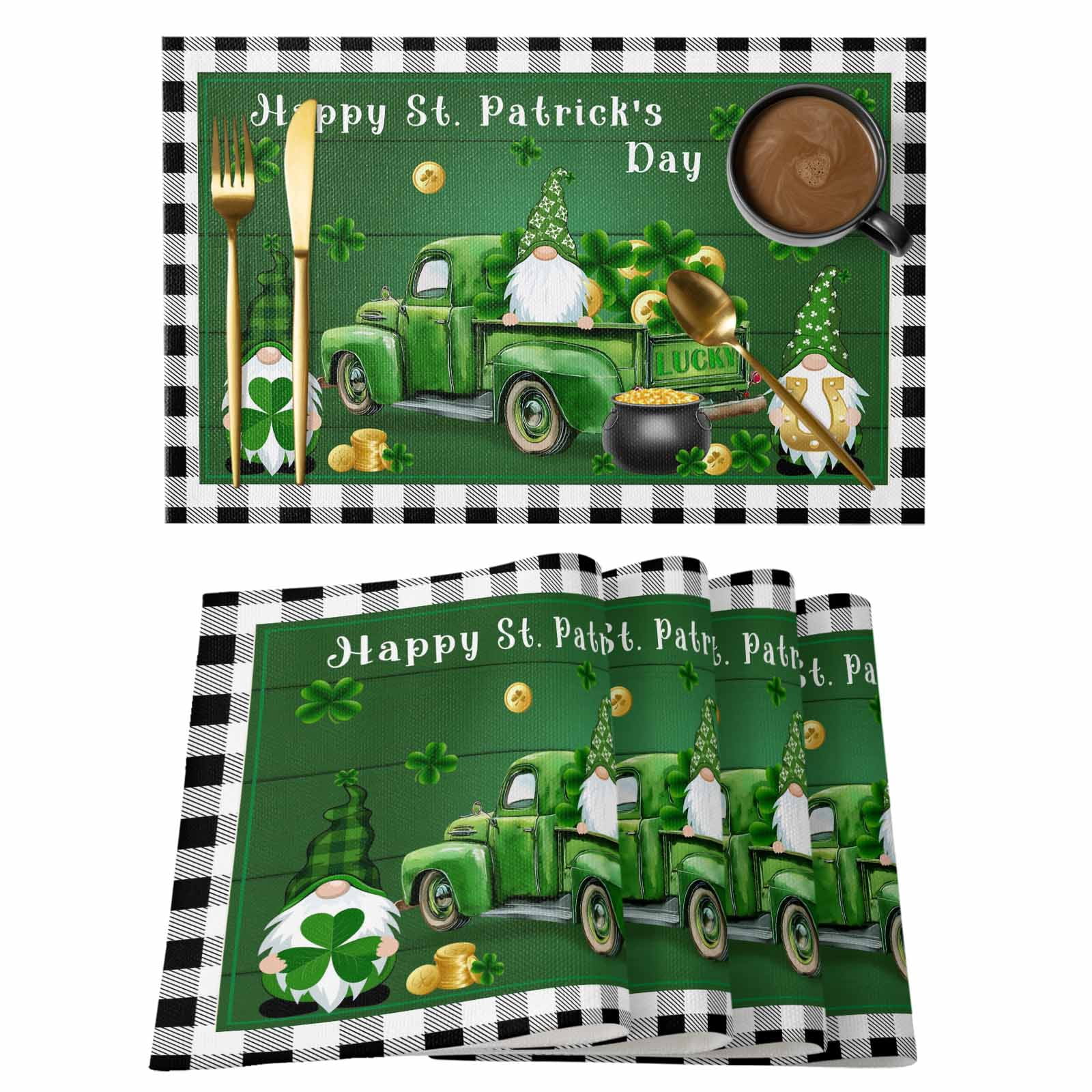 Placemats Set of 6, St. Patrick's Day Woven Placemat, Linen Place Mats ...