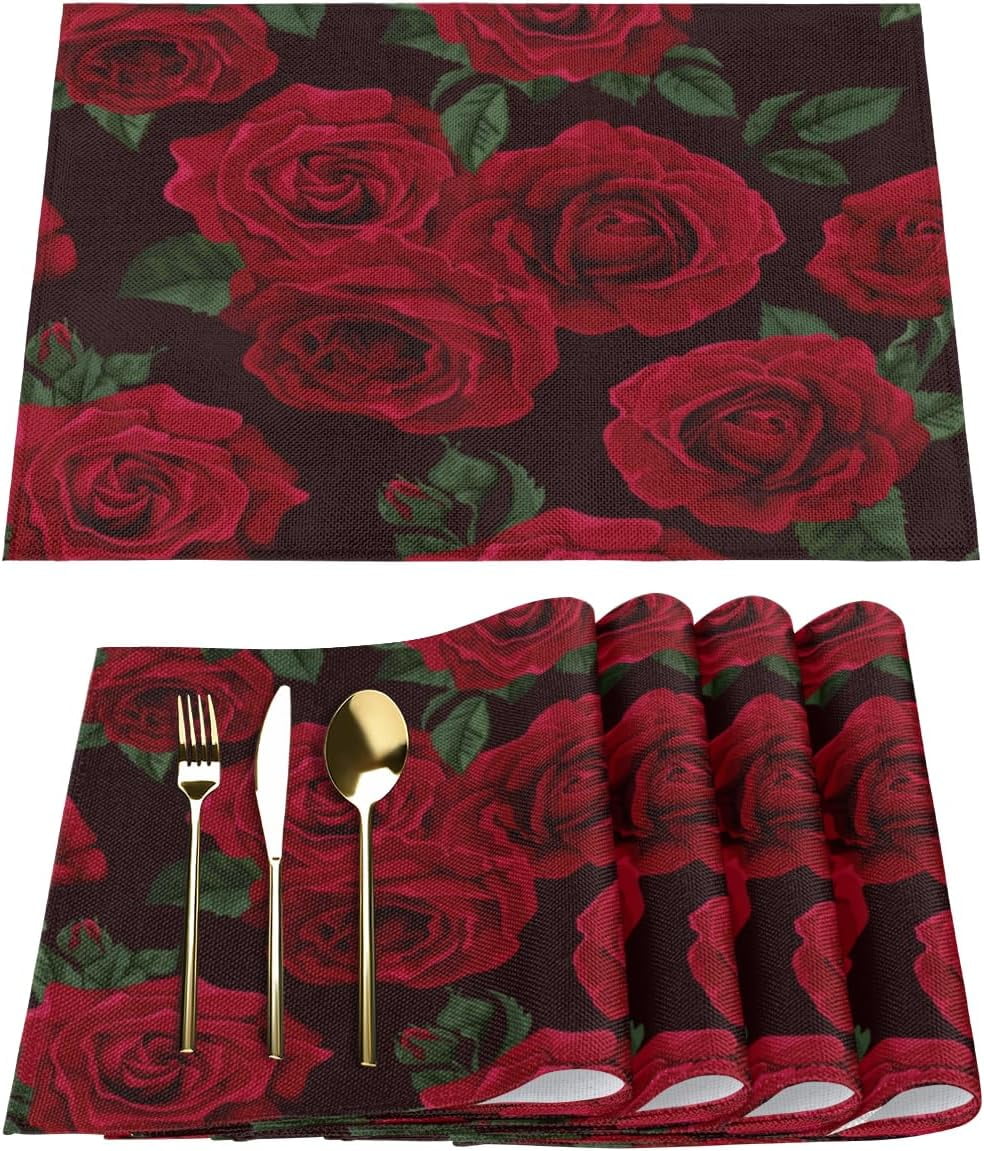 Placemats Set of 6 Valentine''s Day Romance Roses Fabric Placemats ...