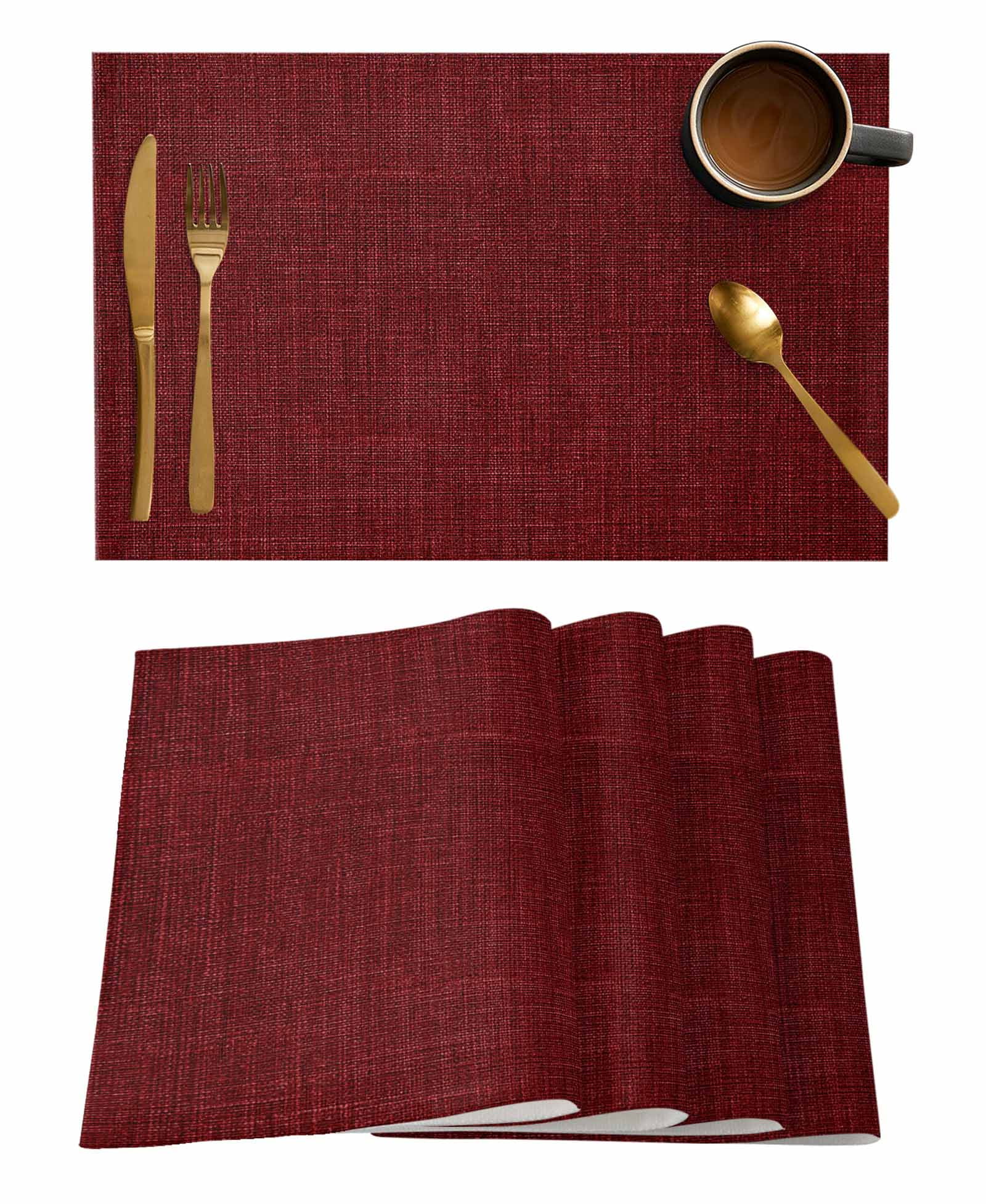Placemats Set of 6, Vintage Dark Red Woven Placemat, Linen Place Mats ...