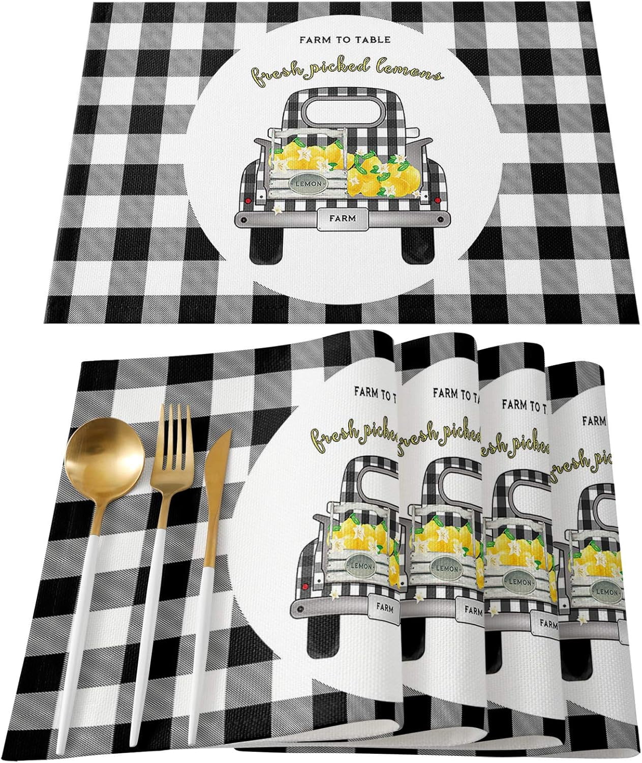 Placemats Set of 6 Washable,Farmhouse Buffalo Plaid Placemat for Dining ...