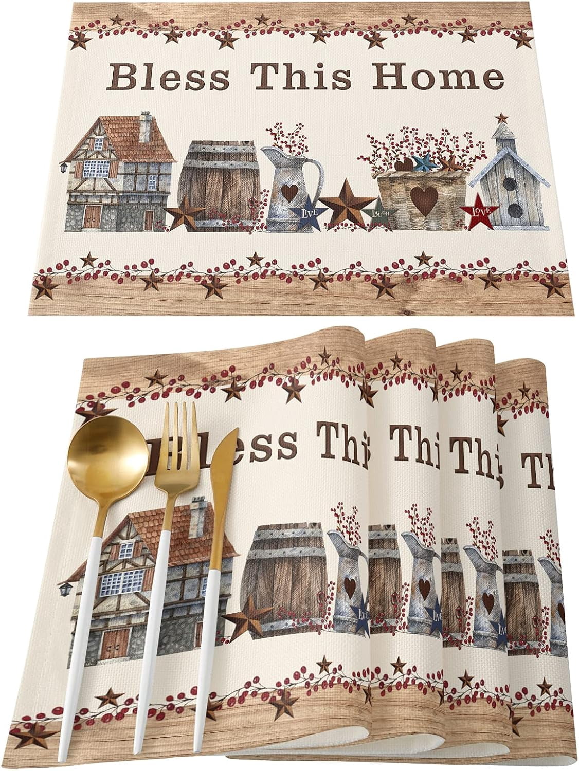 Placemats Set of 6 Washable,Rustic Country Star Placemat for Dining ...