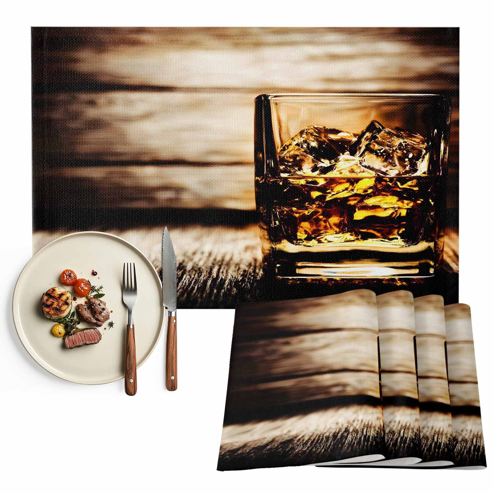 Placemats Set of 6, Whisky Glass Cups Place Mats Wine Wood Grain ...