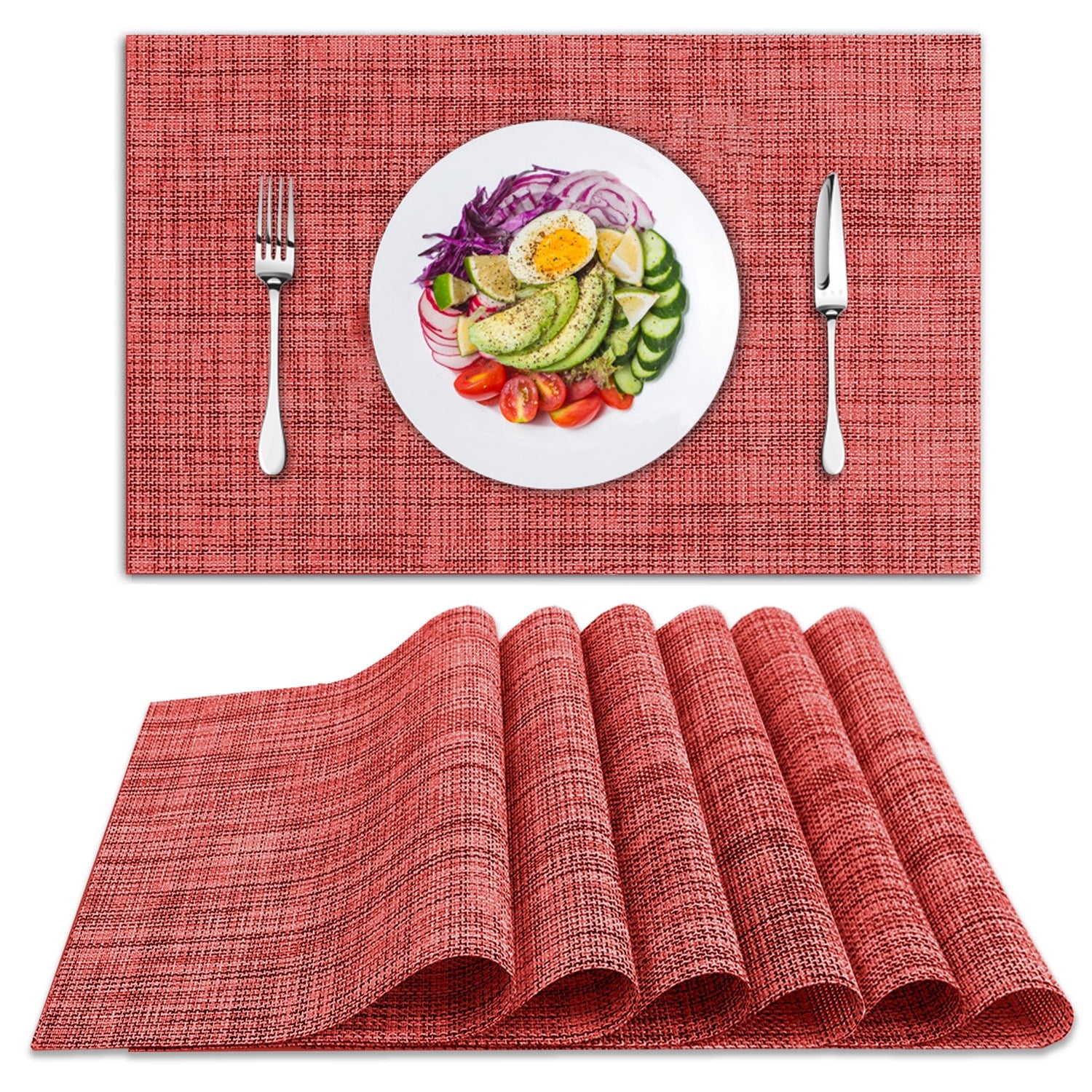Thick Solid PVC Placemats Set of 6, Anti-Skid, Heat-Resistant, Washable ...