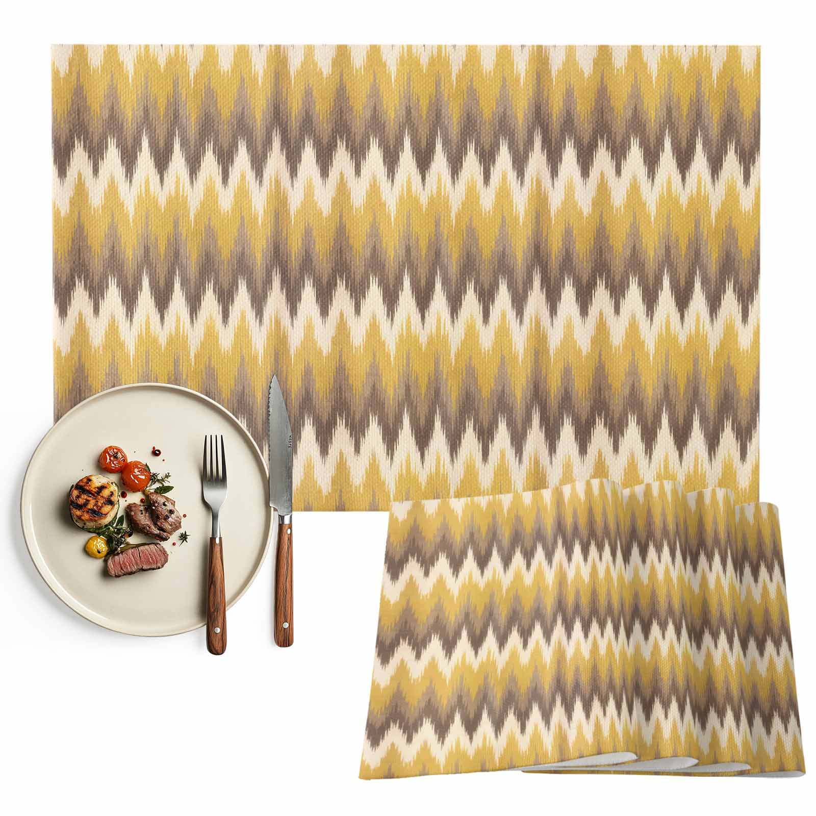 Placemats Set of 6, Yellow Brown Boho Place Mats Bohemian Southwest ...