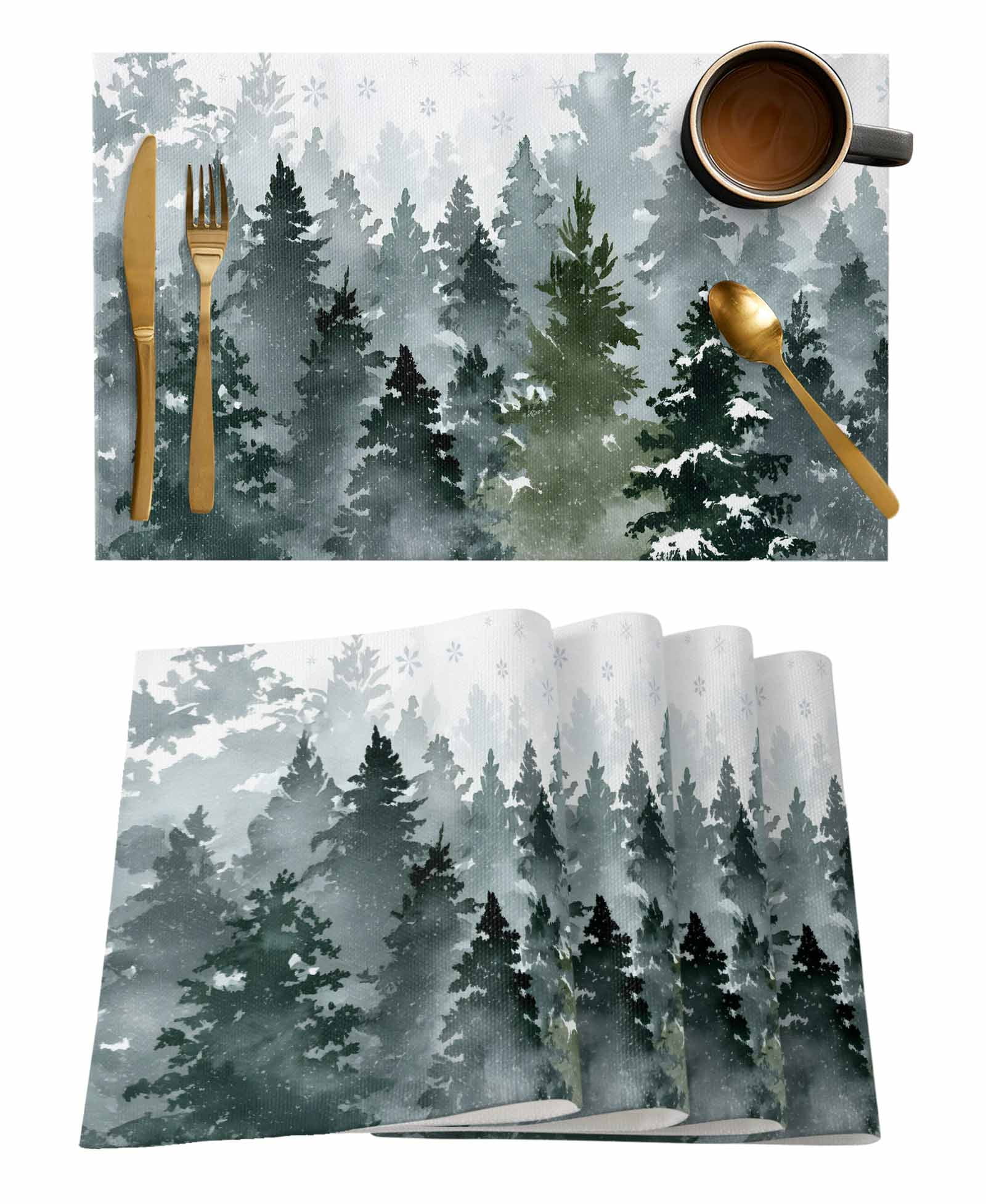 Placemats Set of 8, Christmas Tree Woven Placemat, Linen Place Mats for ...