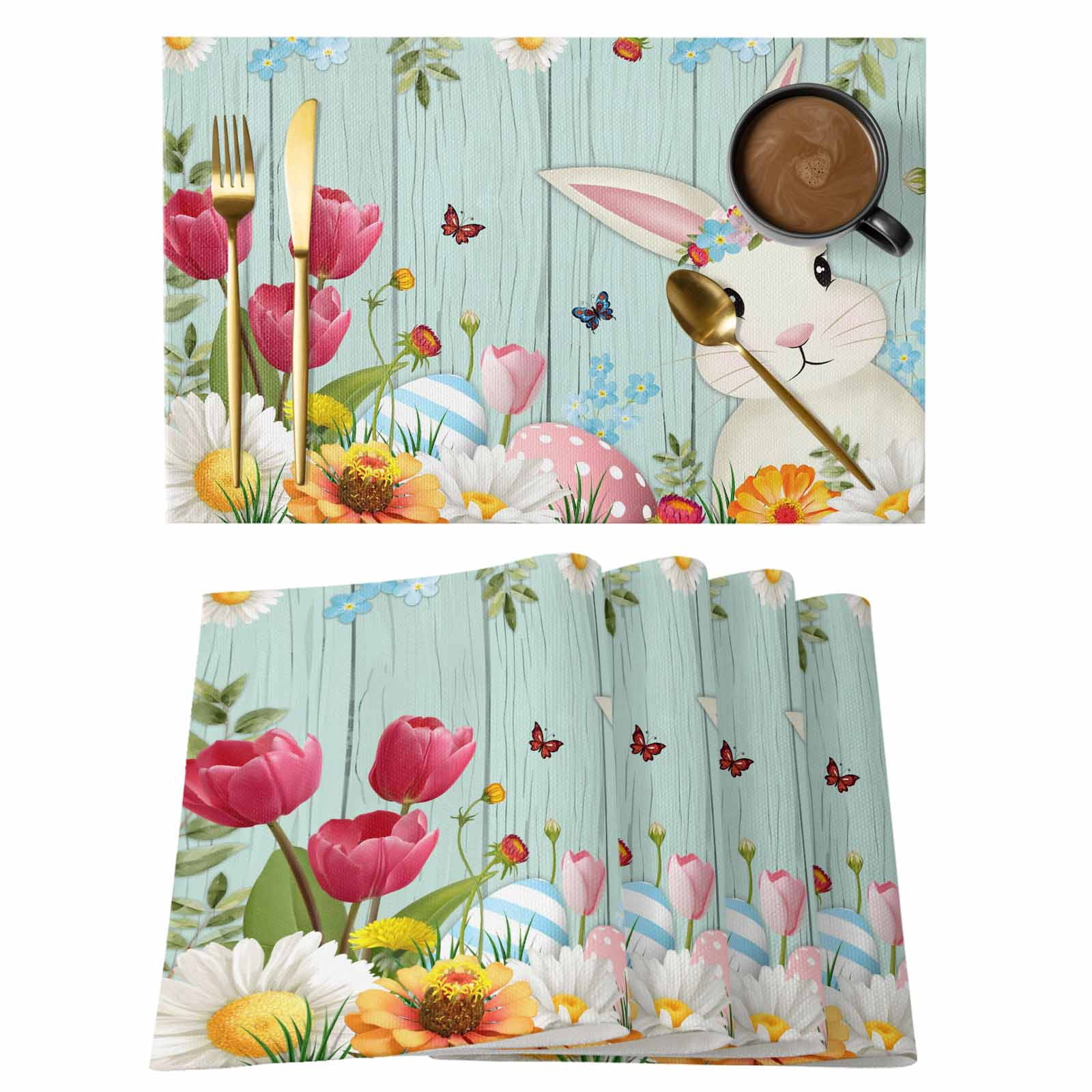Placemats Set of 8, Easter Bunny Woven Placemat, Linen Place Mats for ...