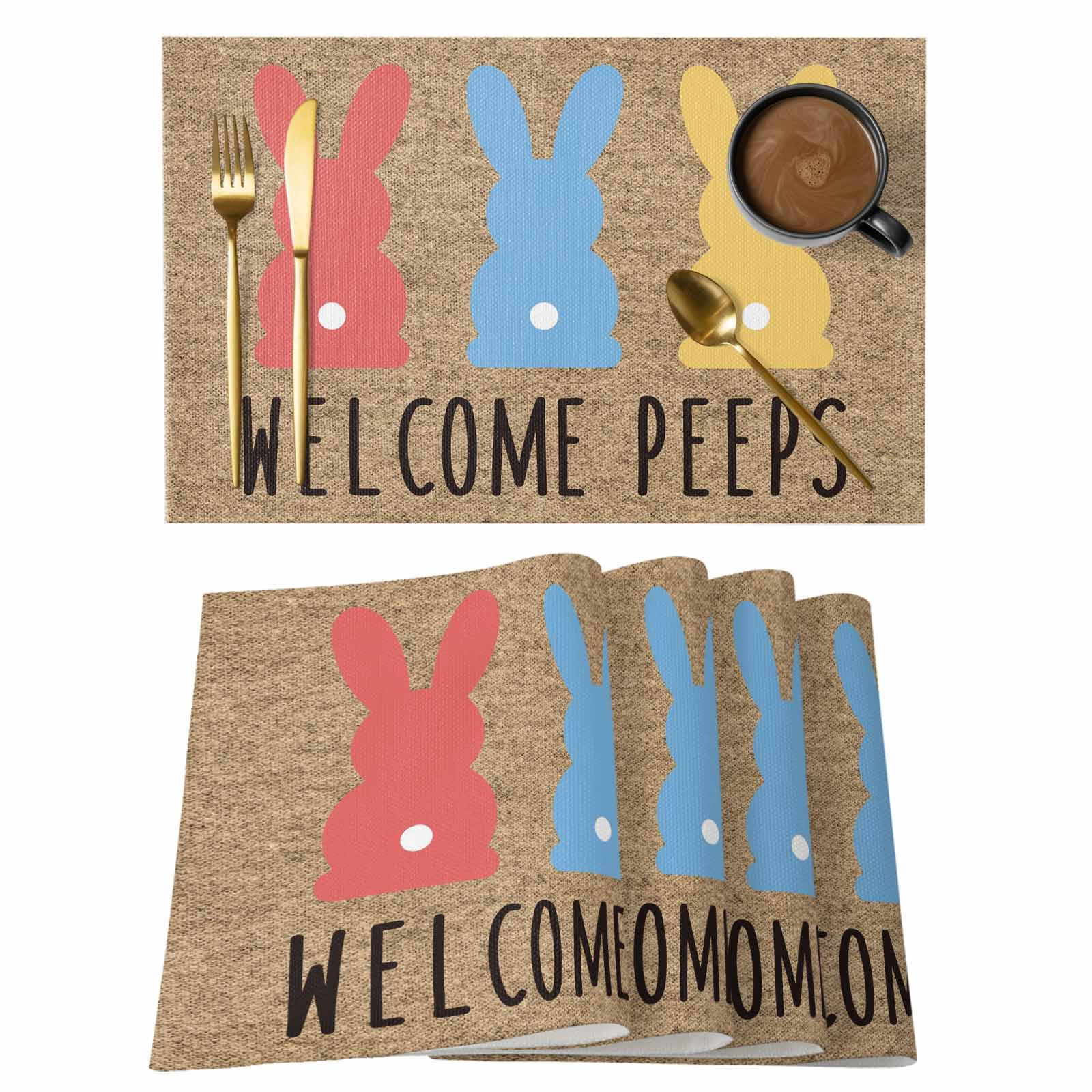 Placemats Set of 8, Easter Bunny Woven Placemat, Linen Place Mats for ...