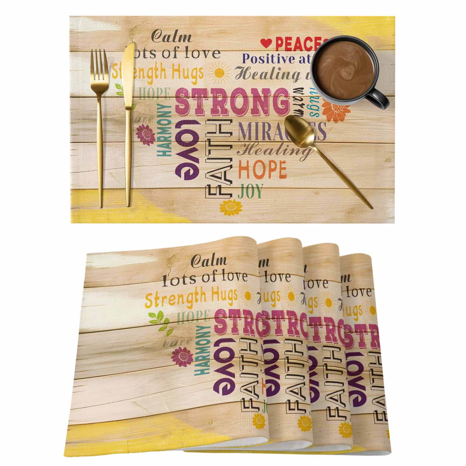 Placemats Set of 8, Love Peace Text Woven Placemat, Linen Place Mats ...