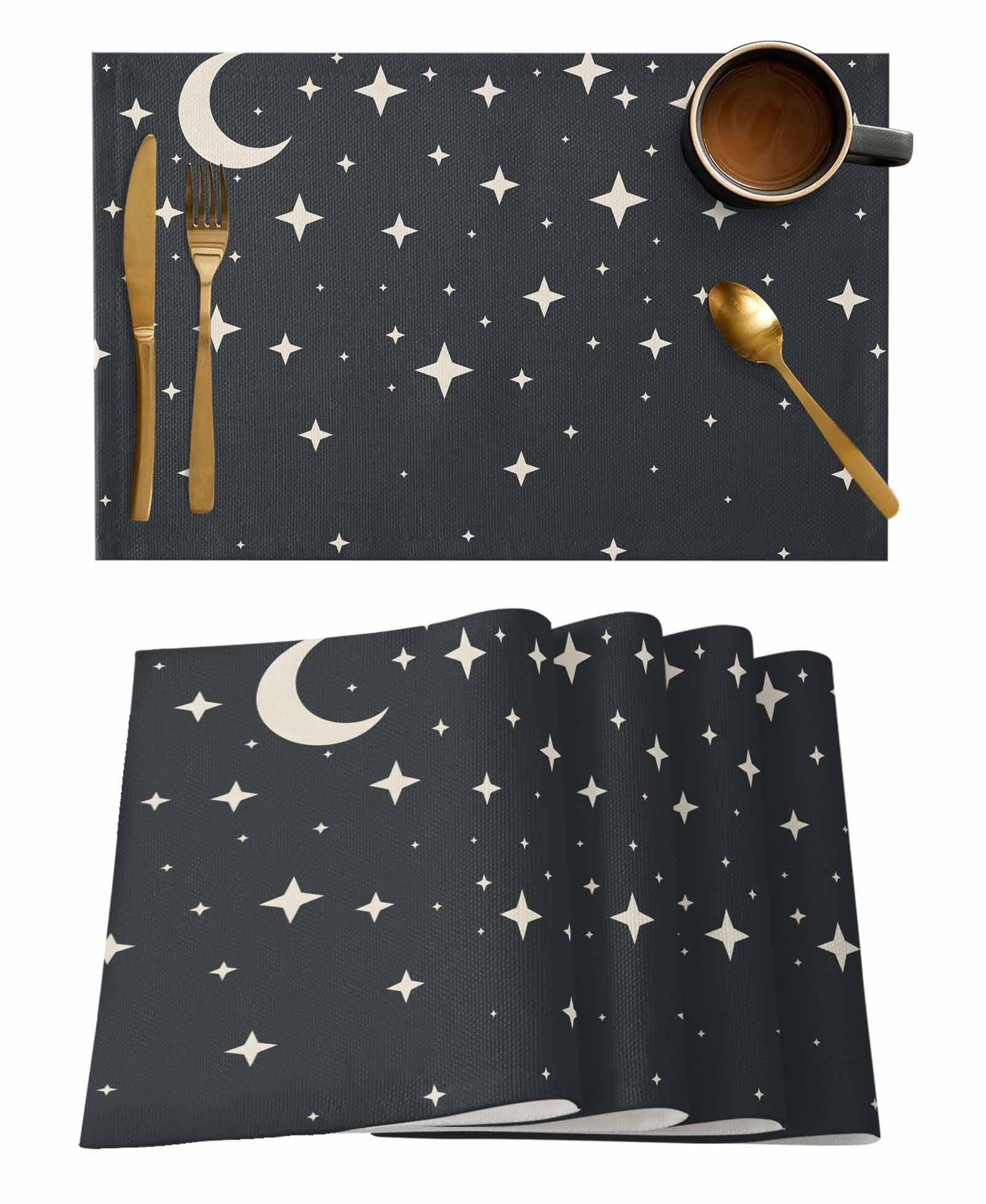 Placemats Set of 8, Modern Black Grey Woven Placemat, Linen Place Mats ...