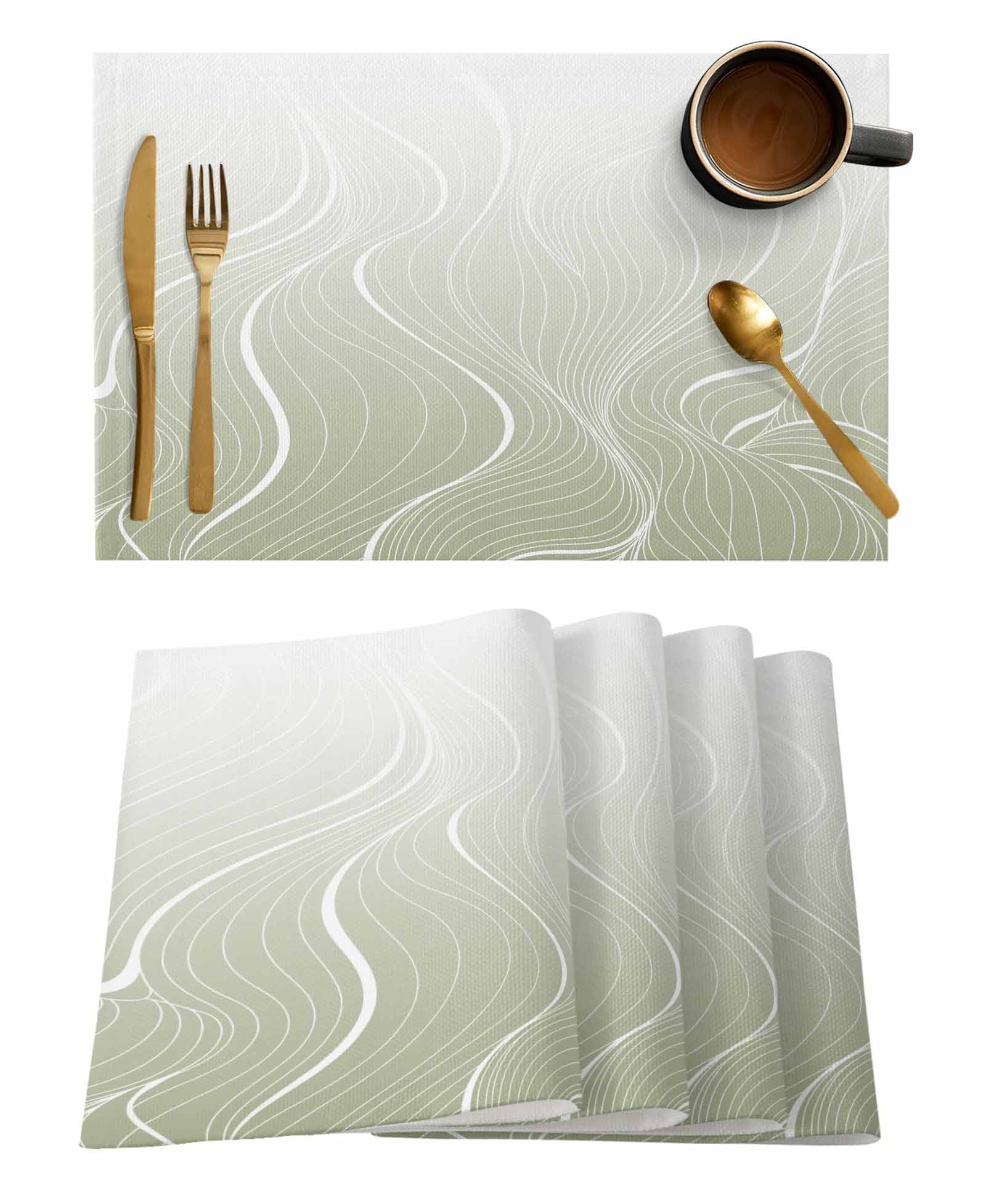 Placemats Set of 8, Sage Green Geometric Woven Placemat, Linen Place ...