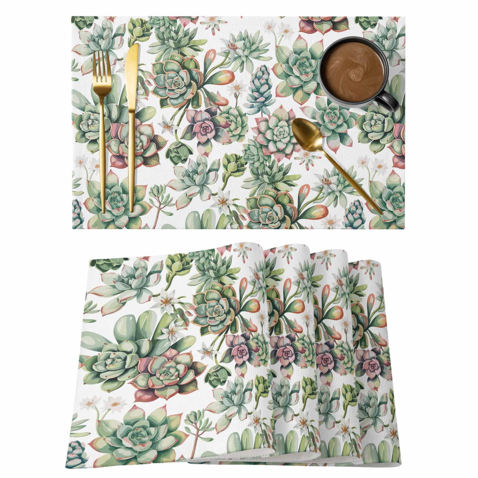 Placemats Set of 8, Summer Botanical Woven Placemat, Linen Place Mats ...