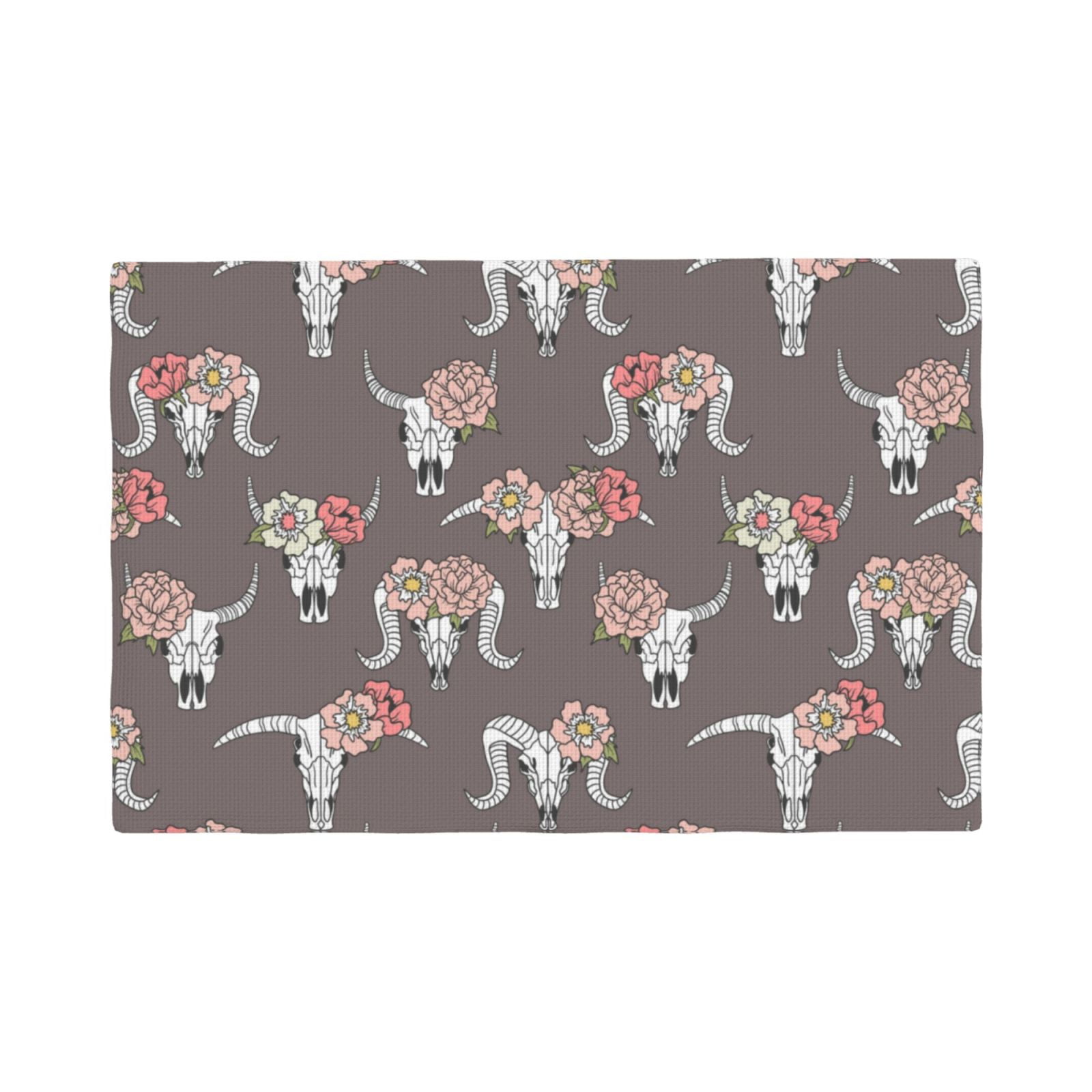 Placemats Set Of 4 / 6, Cartoon Cool Goat Skull Placemats For Dining ...
