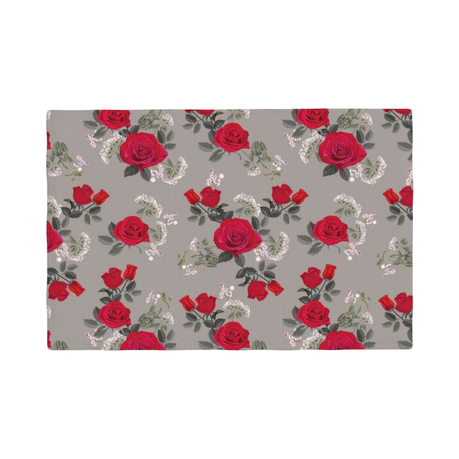 Placemats Set Of 4 / 6, Red Rose Flowers Placemats For Dining Table ...