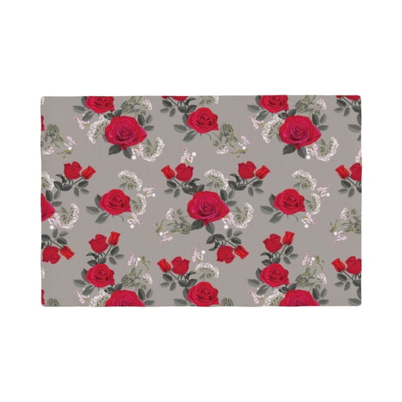 Placemats Set Of 4 / 6, Red Rose Flowers Placemats For Dining Table ...