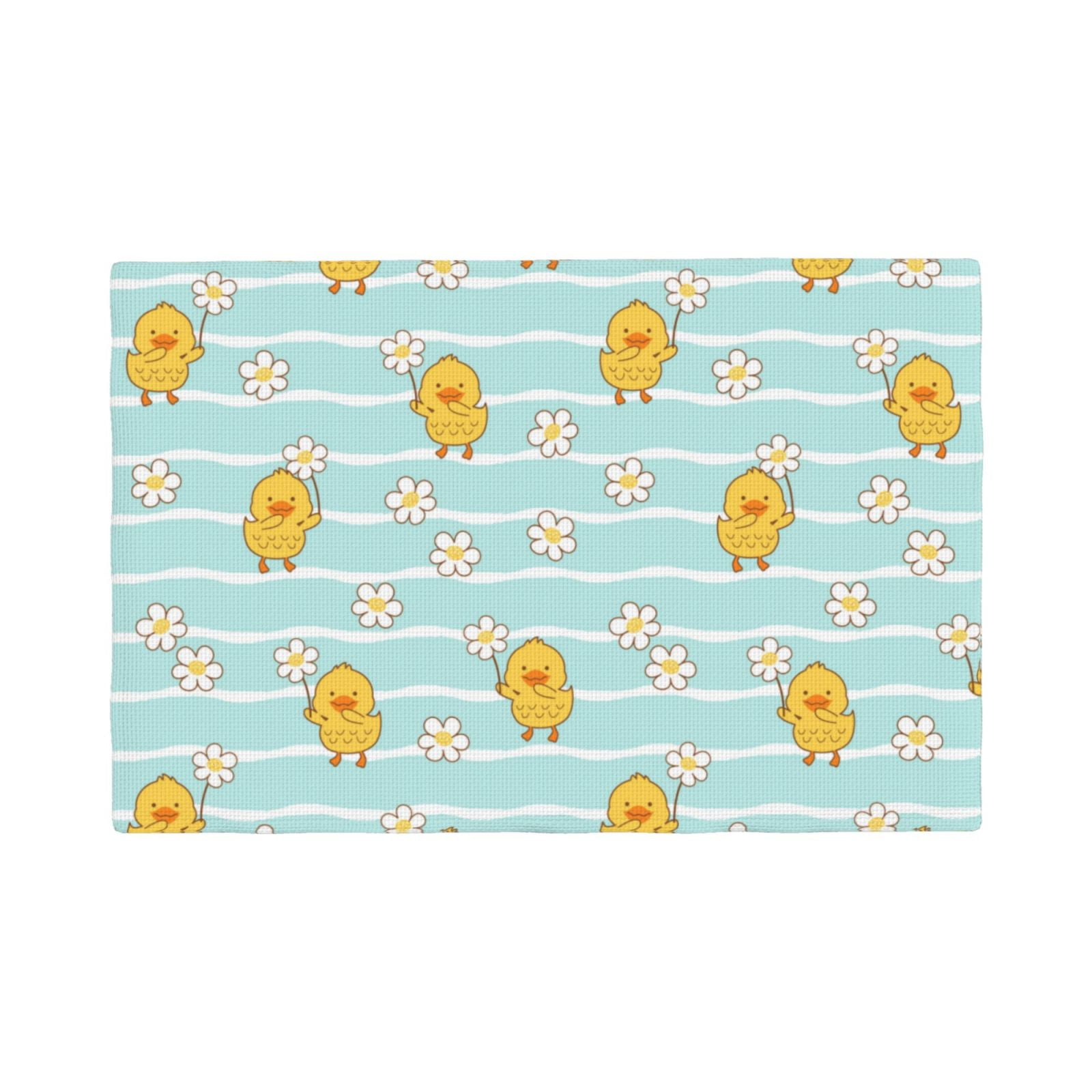Placemats Set Of 4 / 6, Wavy Pattern Cute Duck Daisy Placemats For ...