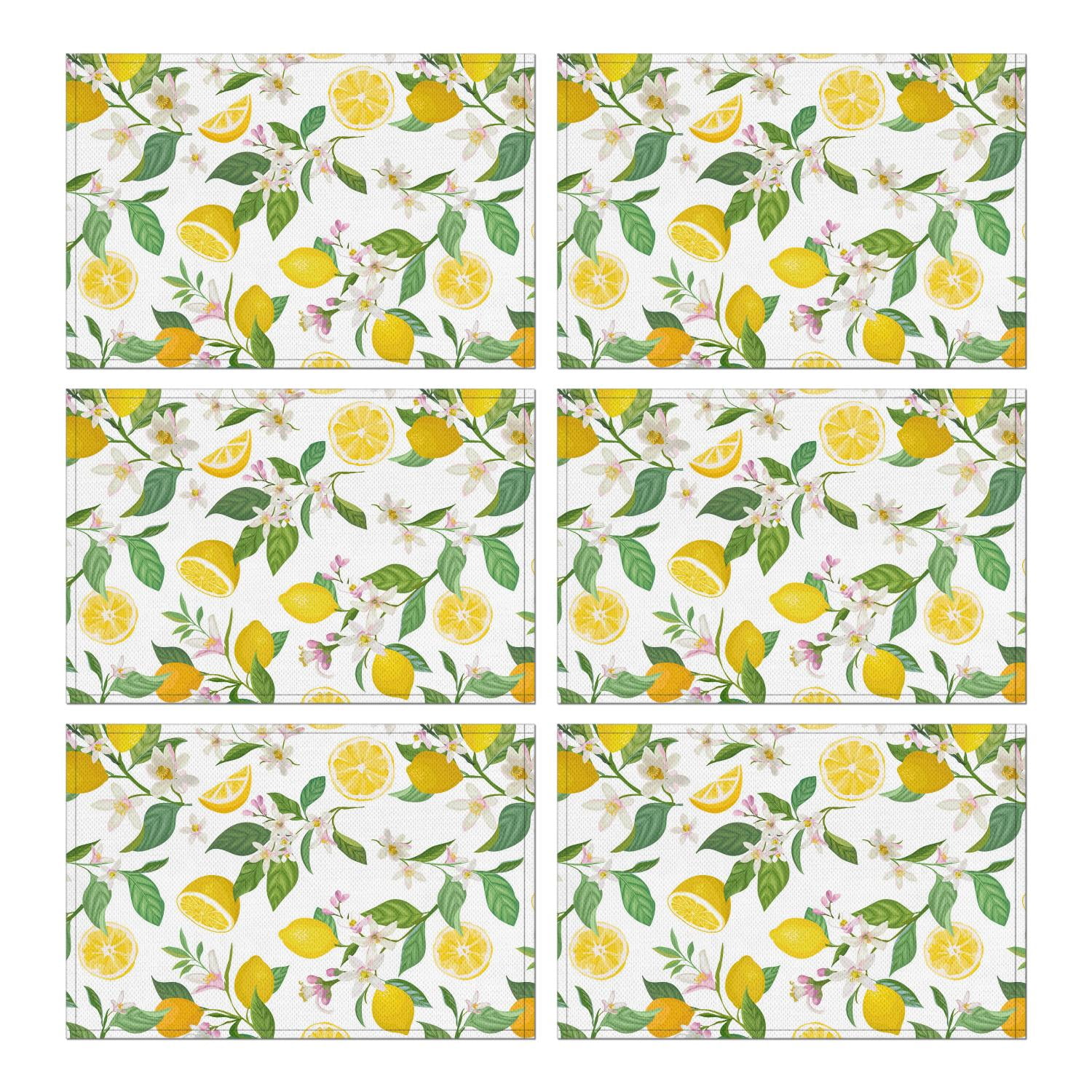 Placemats Set Of 6 Linen Durable Table Mats Cute Lemon Fruits Dinner ...