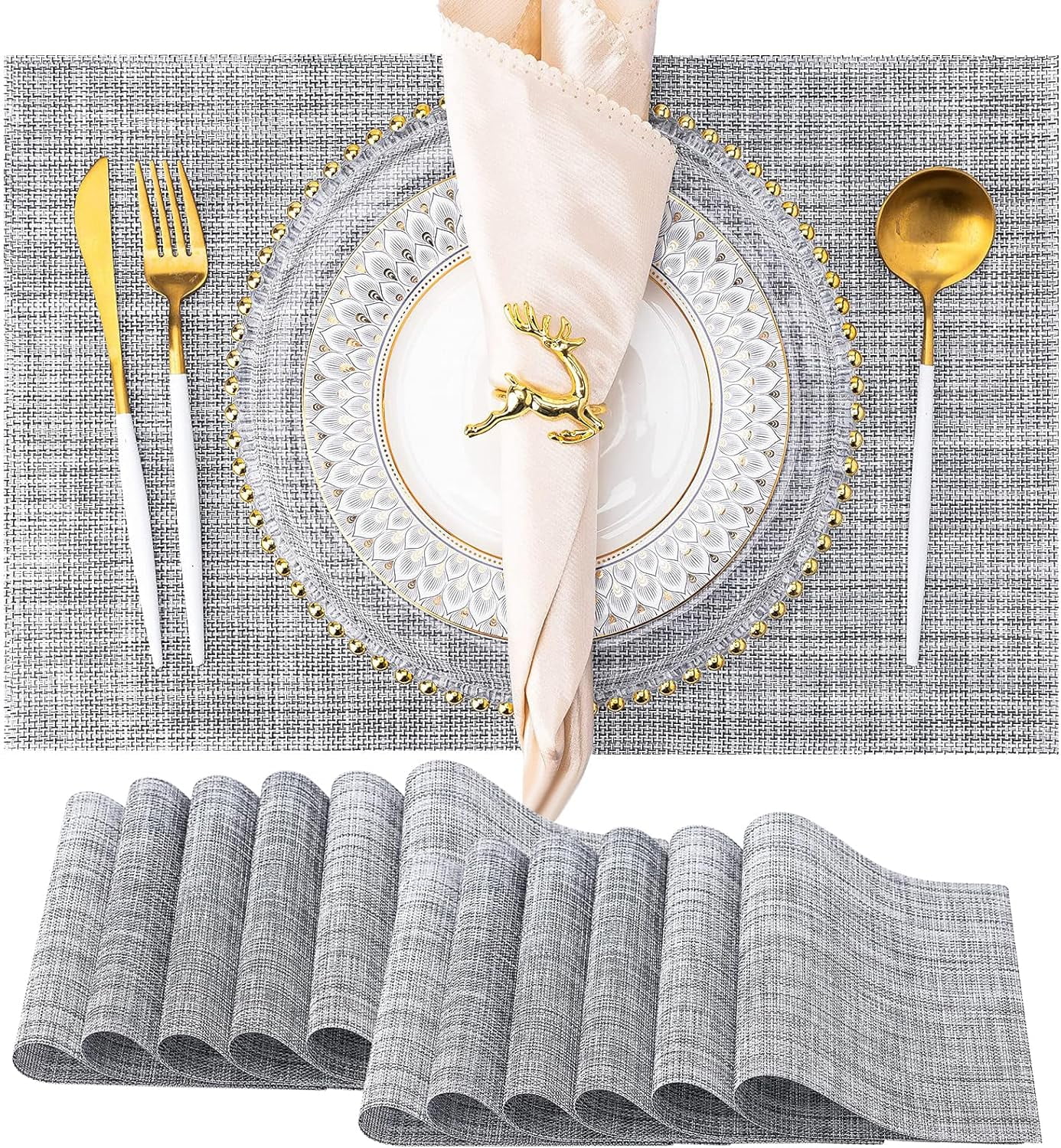 Placemats Set of 12 Washable Indoor/Outdoor Vinyl Place Mats for Dining ...