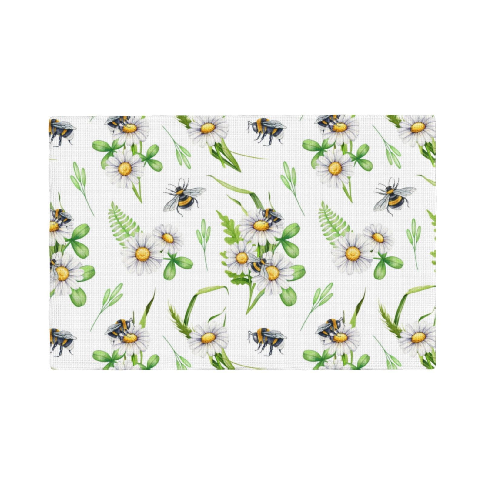 Placemats Set of 4 / 6, Bee bumblebee daisy flower cute Placemats for ...