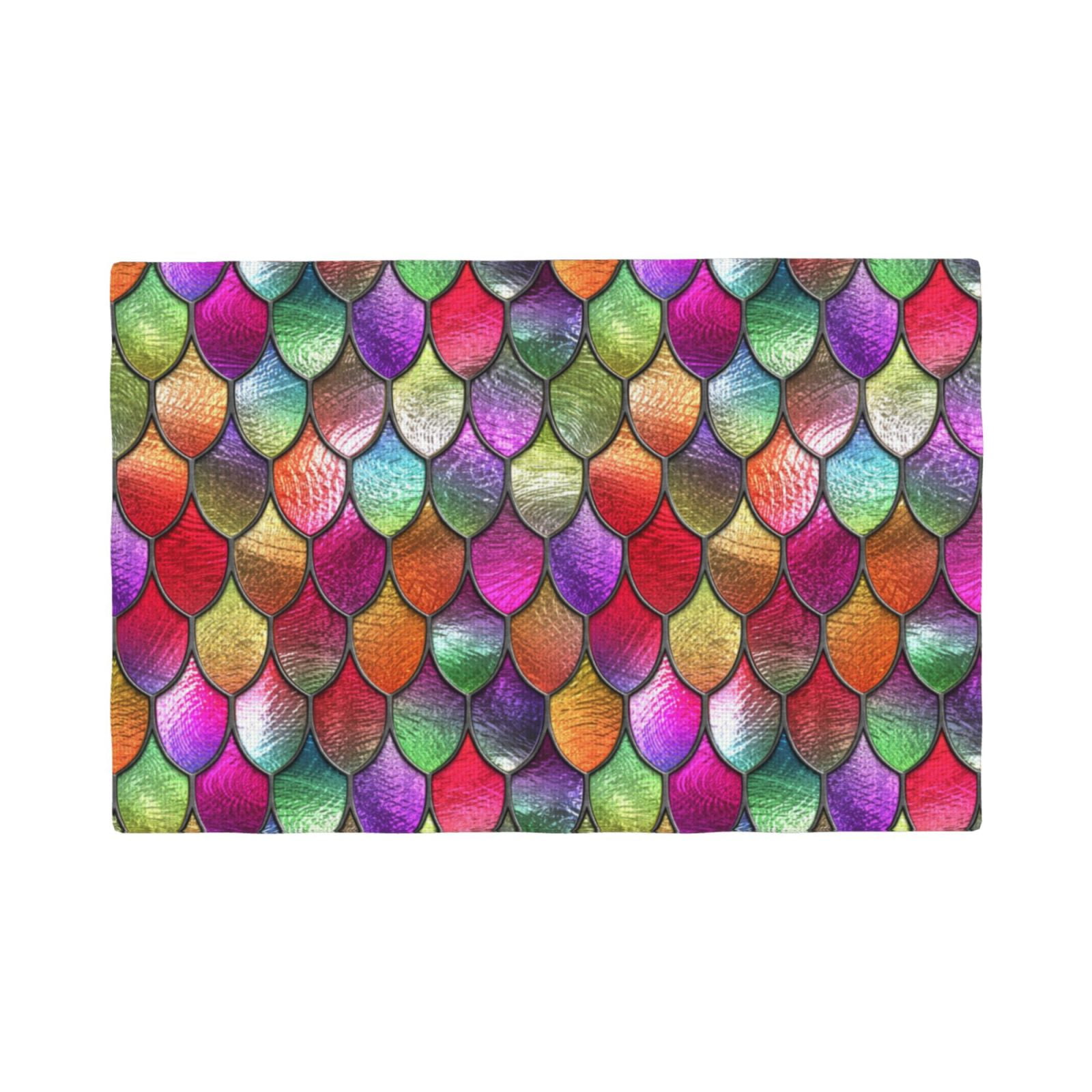 Placemats Set of 4 / 6, Stained glass Rainbow fish scales Placemats for ...