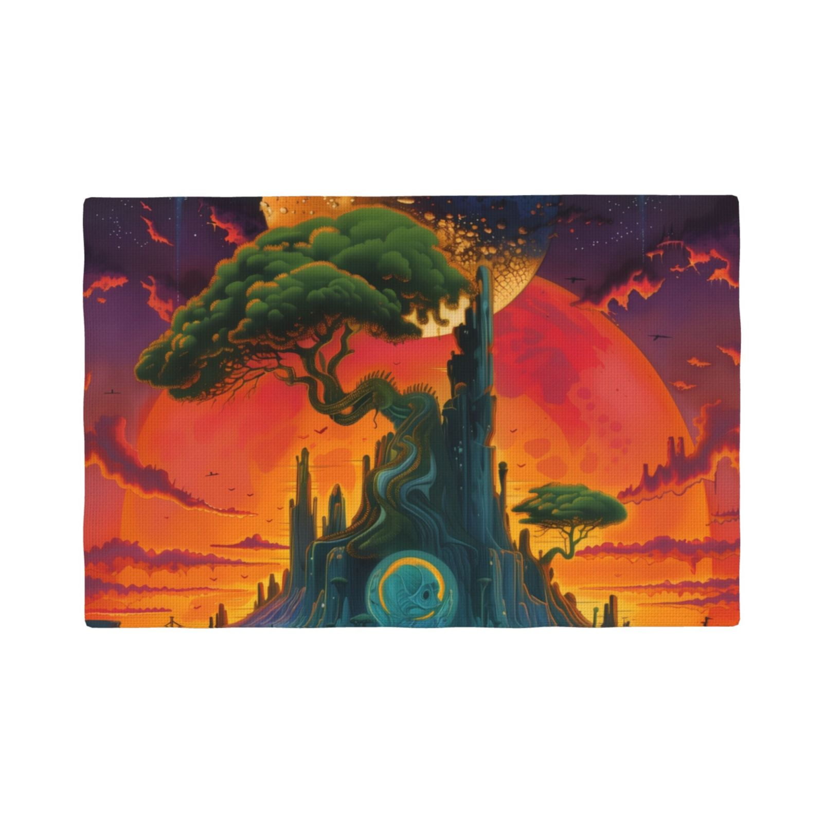 Placemats Set of 4, Abstract Tree Castle Place mats for Dining Table ...