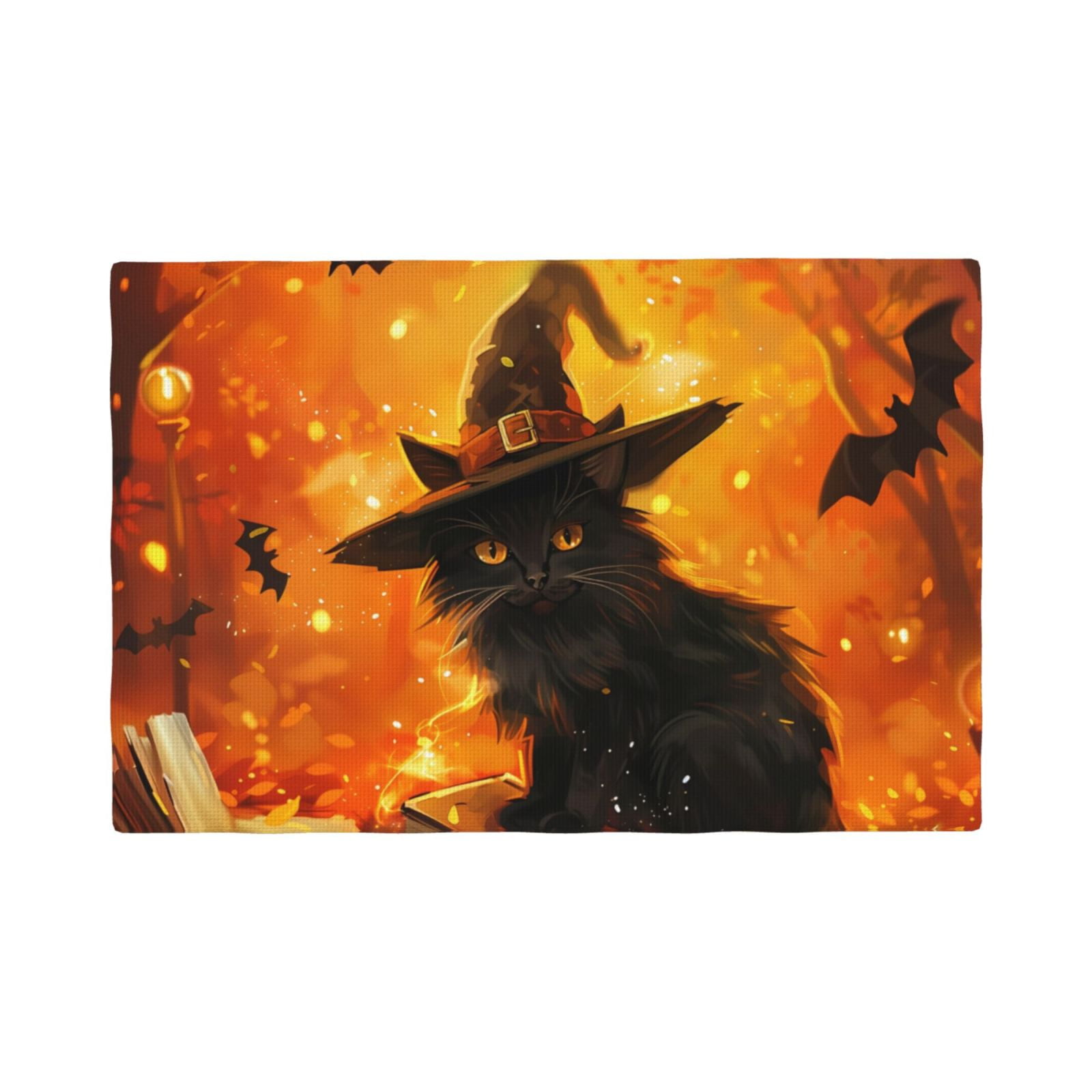 Placemats Set of 4, Halloween Bat Witch Hat Black Cat Place mats for ...