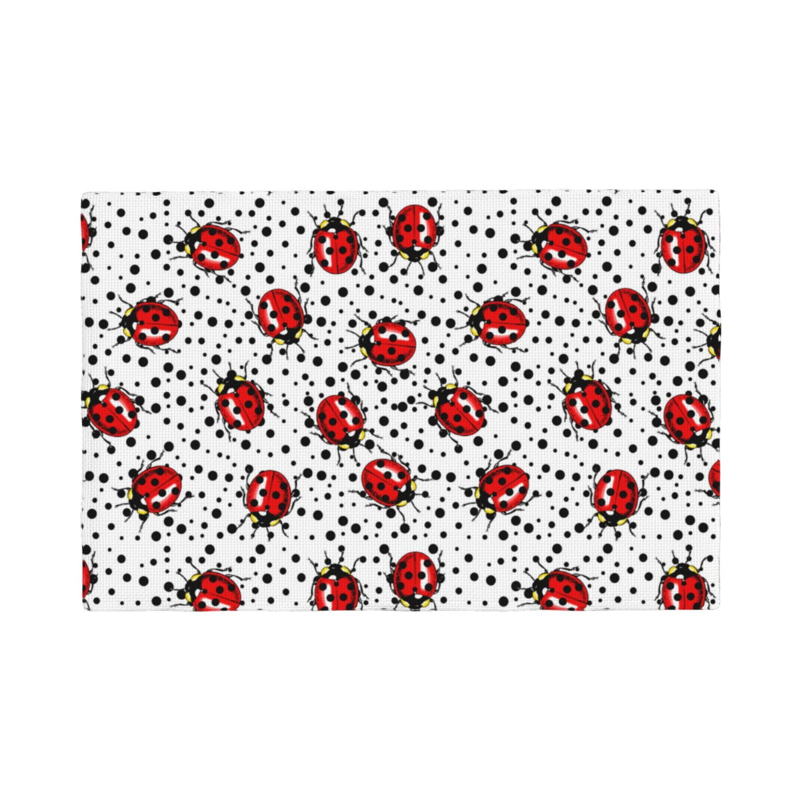 Placemats Set of 4, Red Ladybugs On Black Dotted Place mats for Dining ...
