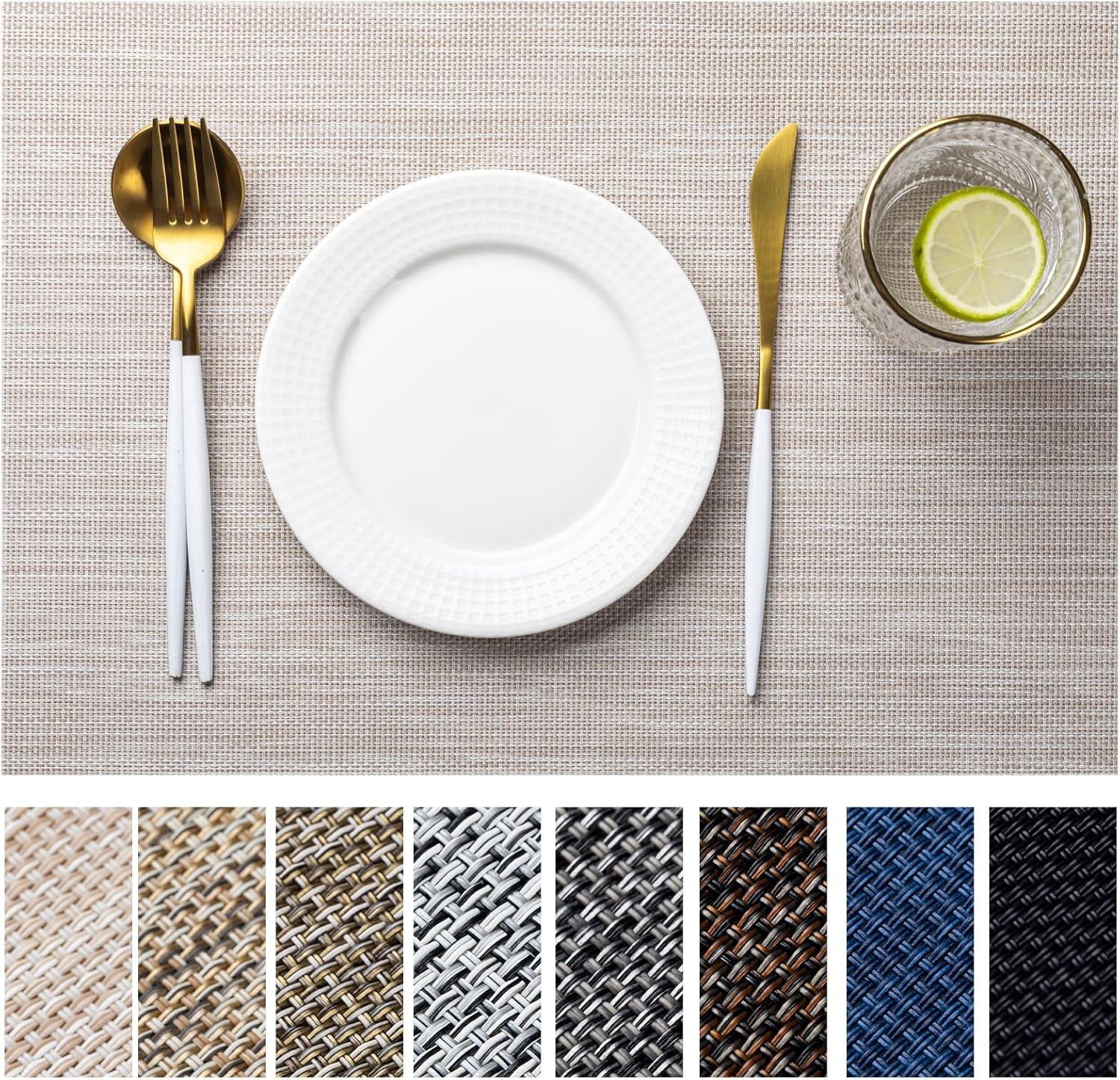 Placemats Set of 4 Vinyl/Plastic Woven Place Mats for Kitchen Table ...