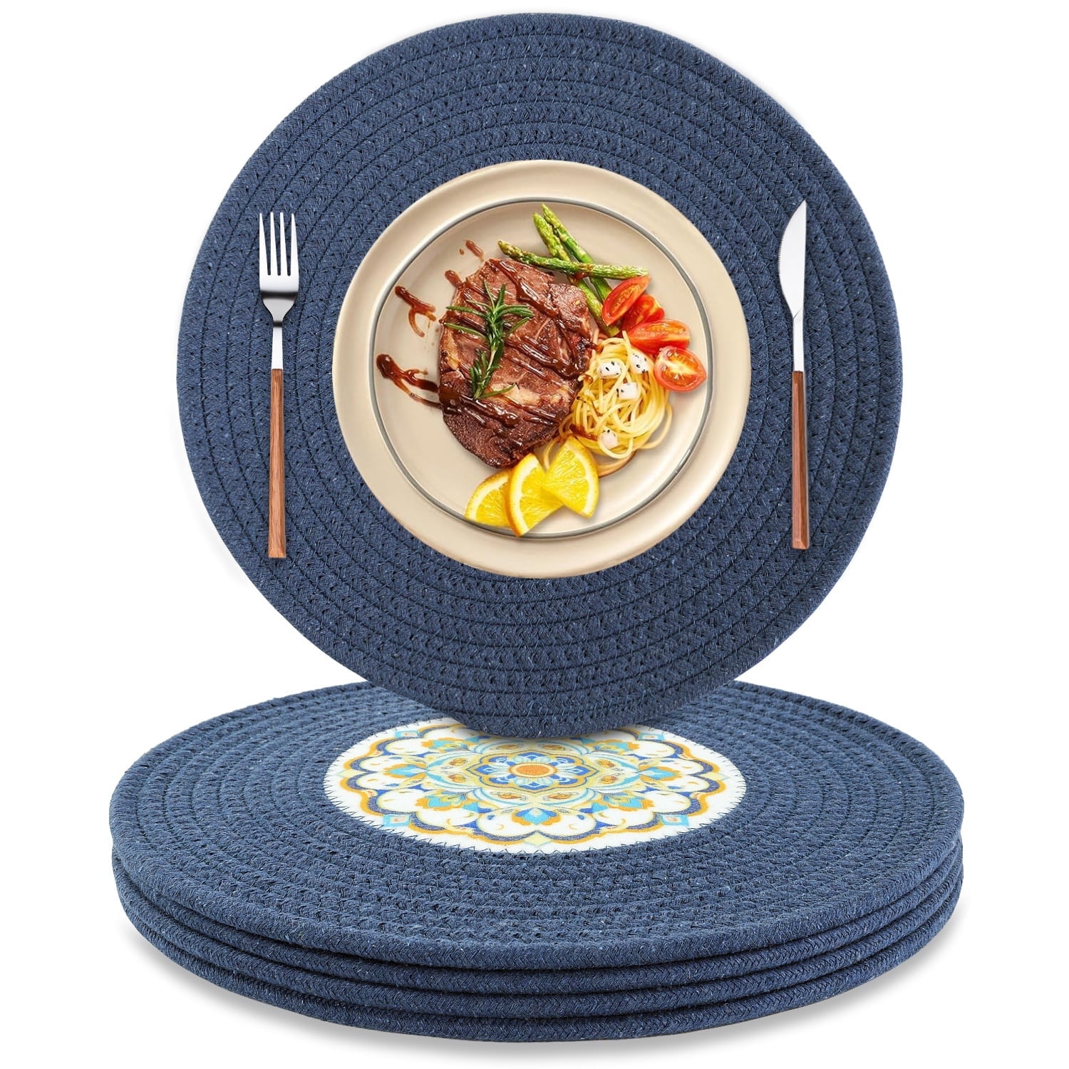 Placemats Set of 4, Yamaziot 12" Round Placemats Heat Resistant Braid ...