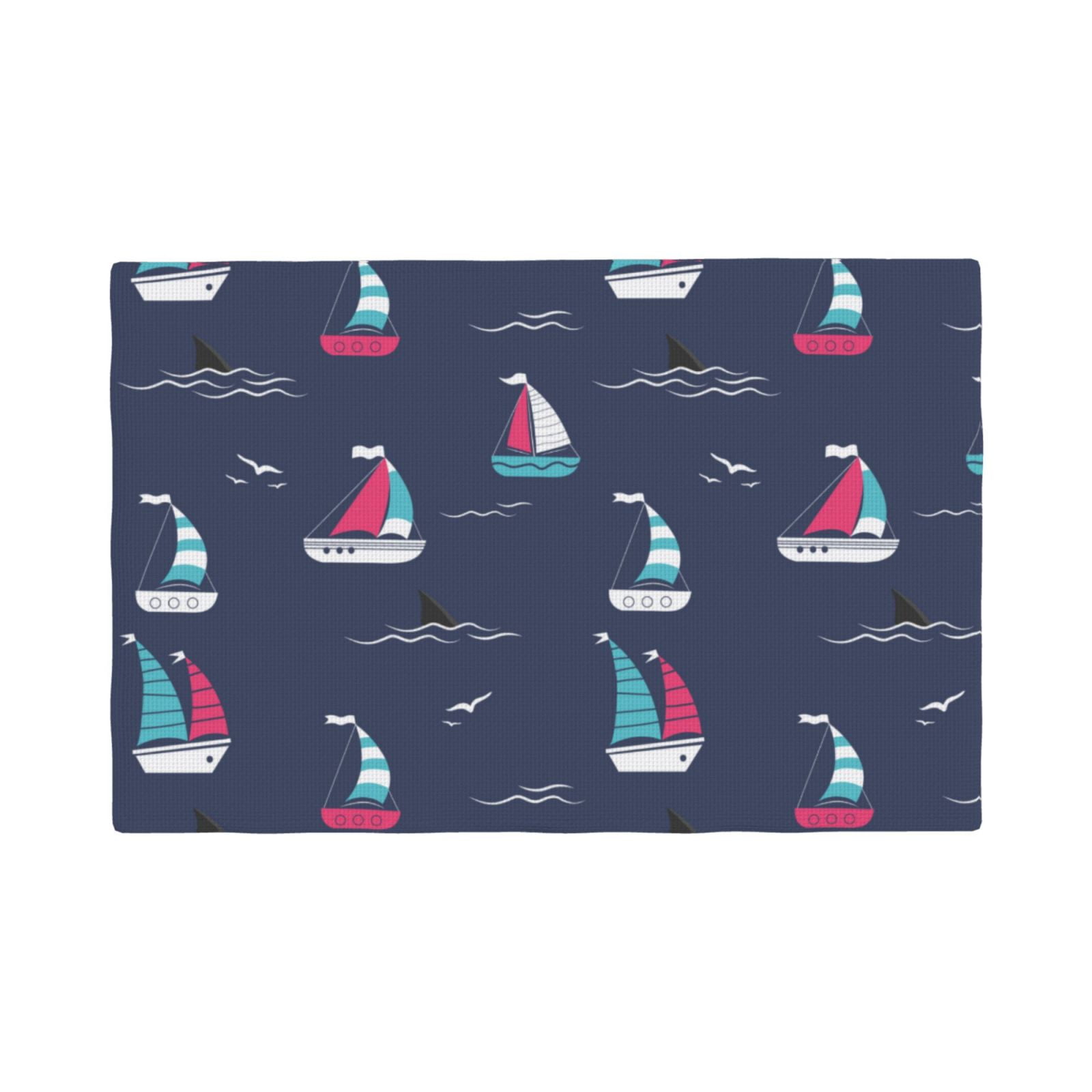 Placemats Set of 4 cartoon boat shark fins blue Heat Resistant Non ...