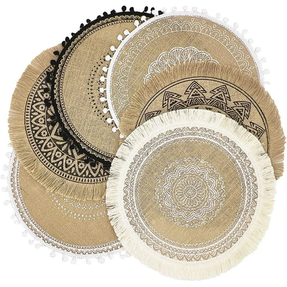 Farmhouse Fall Thanksgiving Round Table Placemats set of 6, Boho White ...
