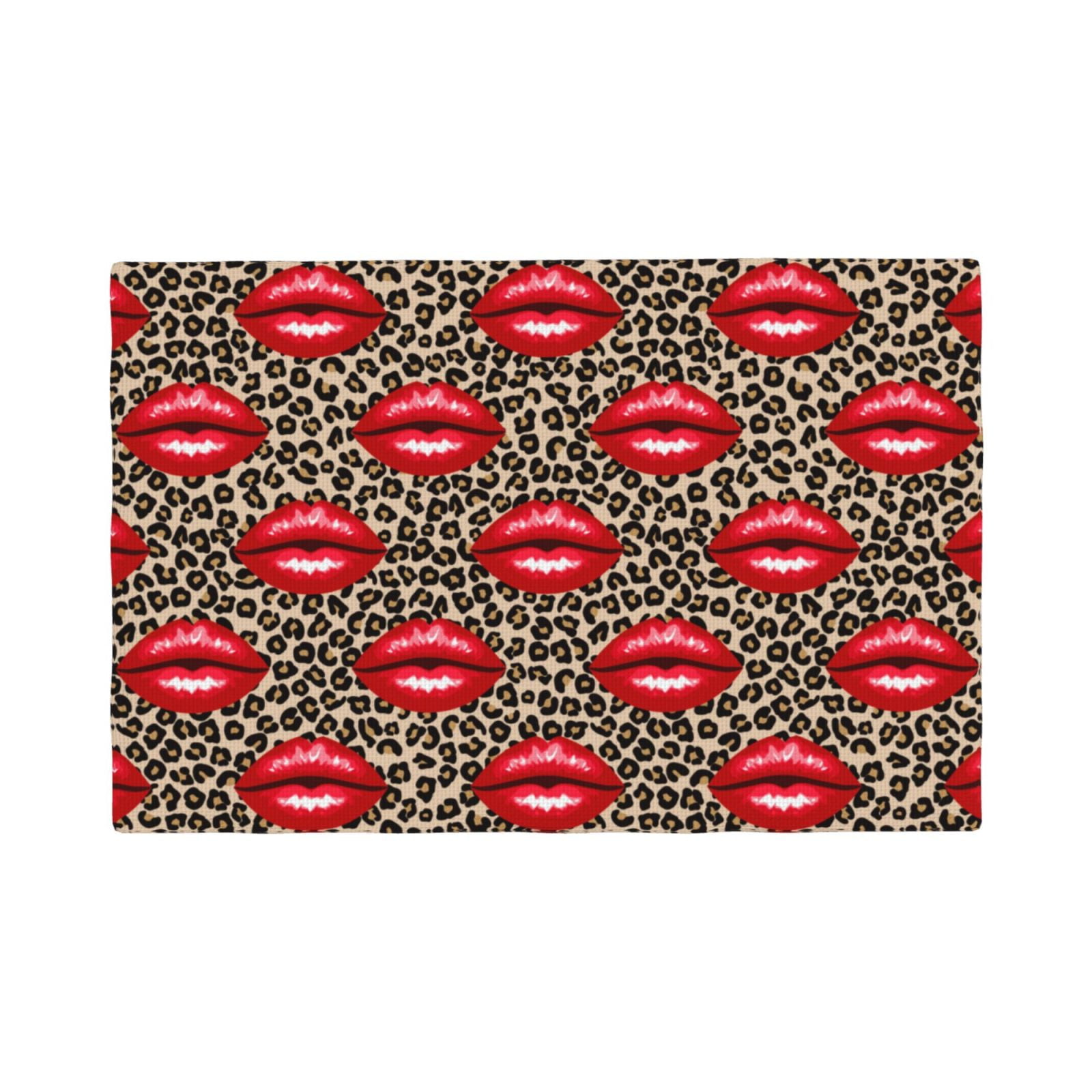 Placemats Set of 6, Bright red lips leopard Place mats for Dining Table ...