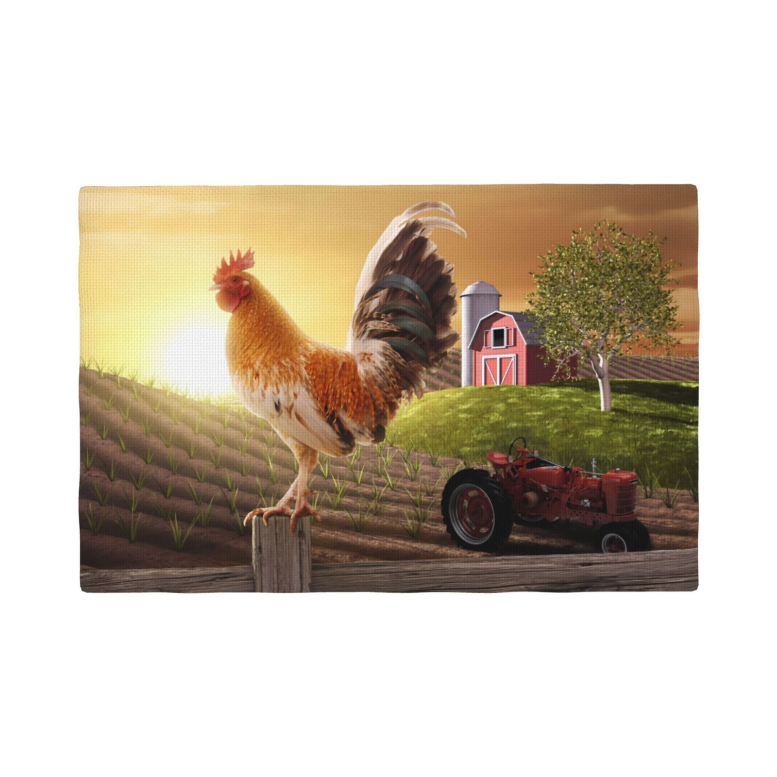 Placemats Set of 6, Country Farm Morning Rooster Place mats for Dining ...