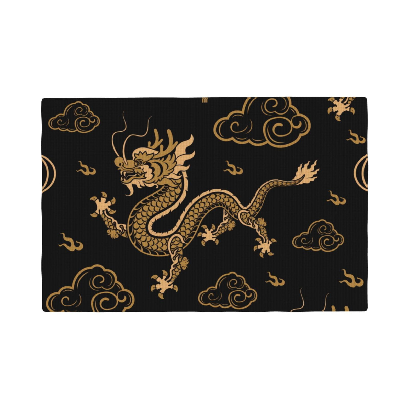 Placemats Set of 6, Golden Chinese Dragon Clouds Place mats for Dining ...