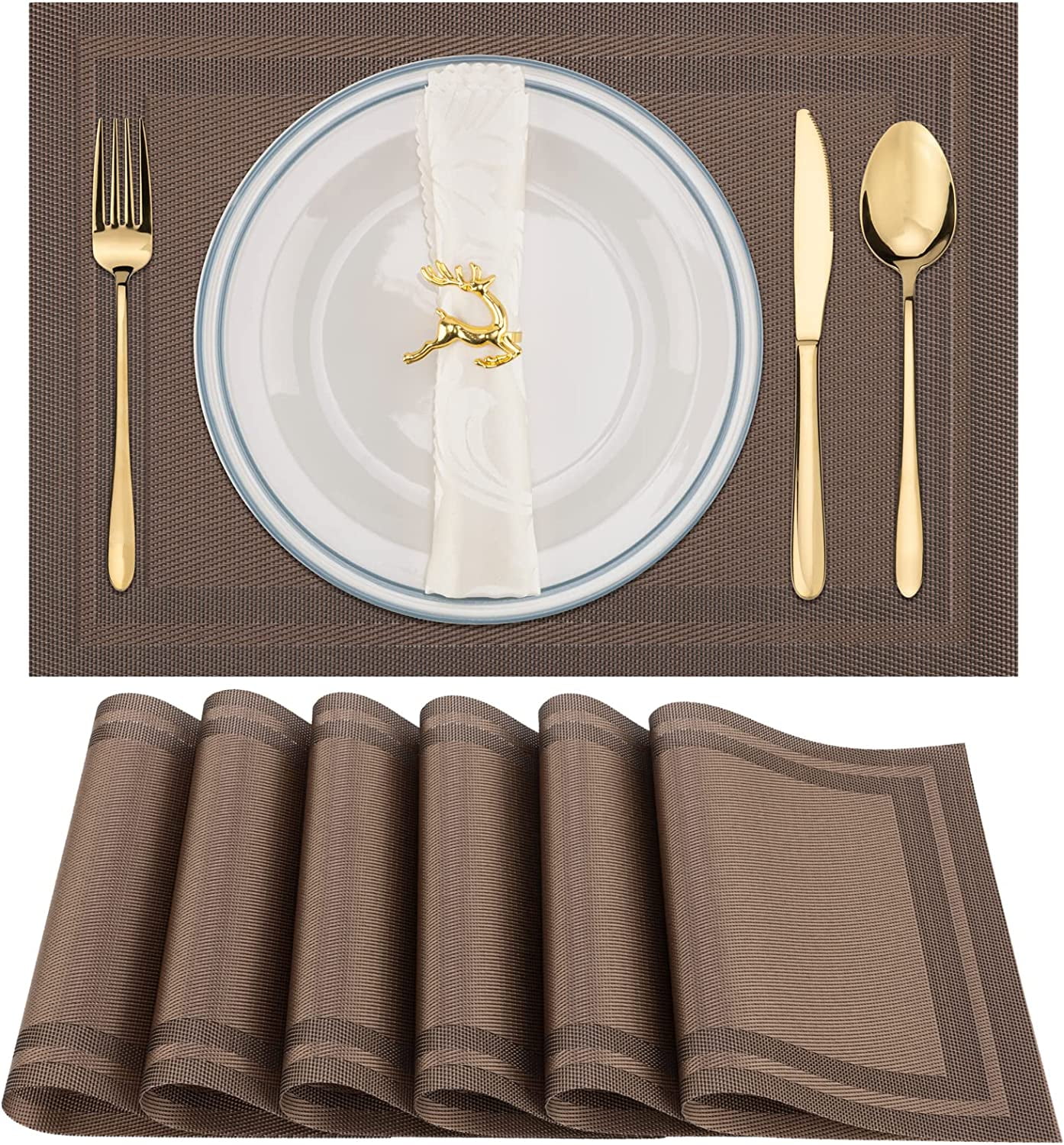 Placemats Set of 6，Heat Resistant Woven Vinyl Washable PVC Place Mats ...