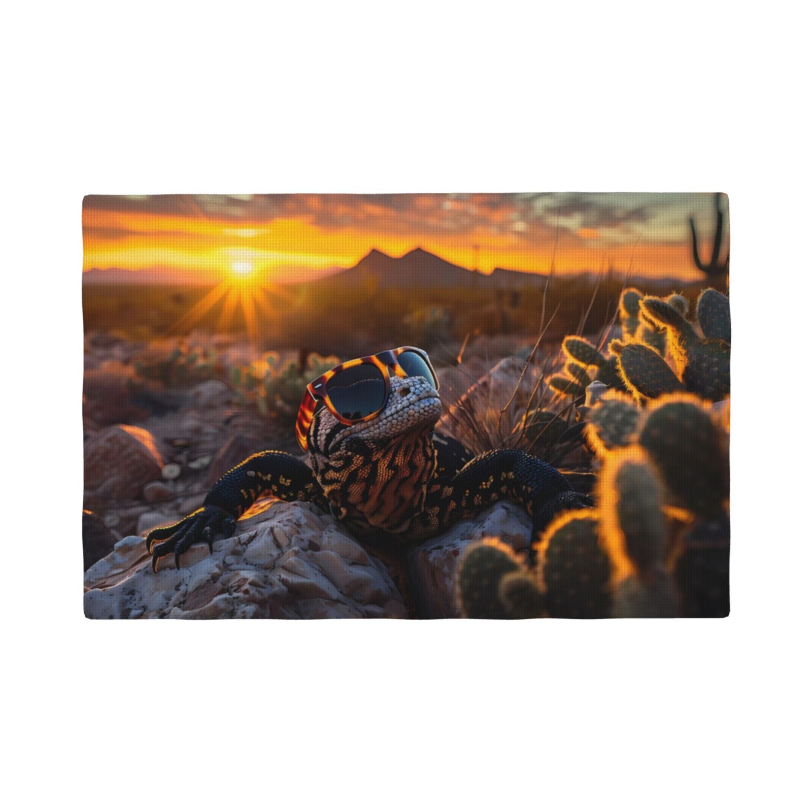 Placemats Set of 6, Lizard With Sunglasses Sunset Place mats for Dining ...