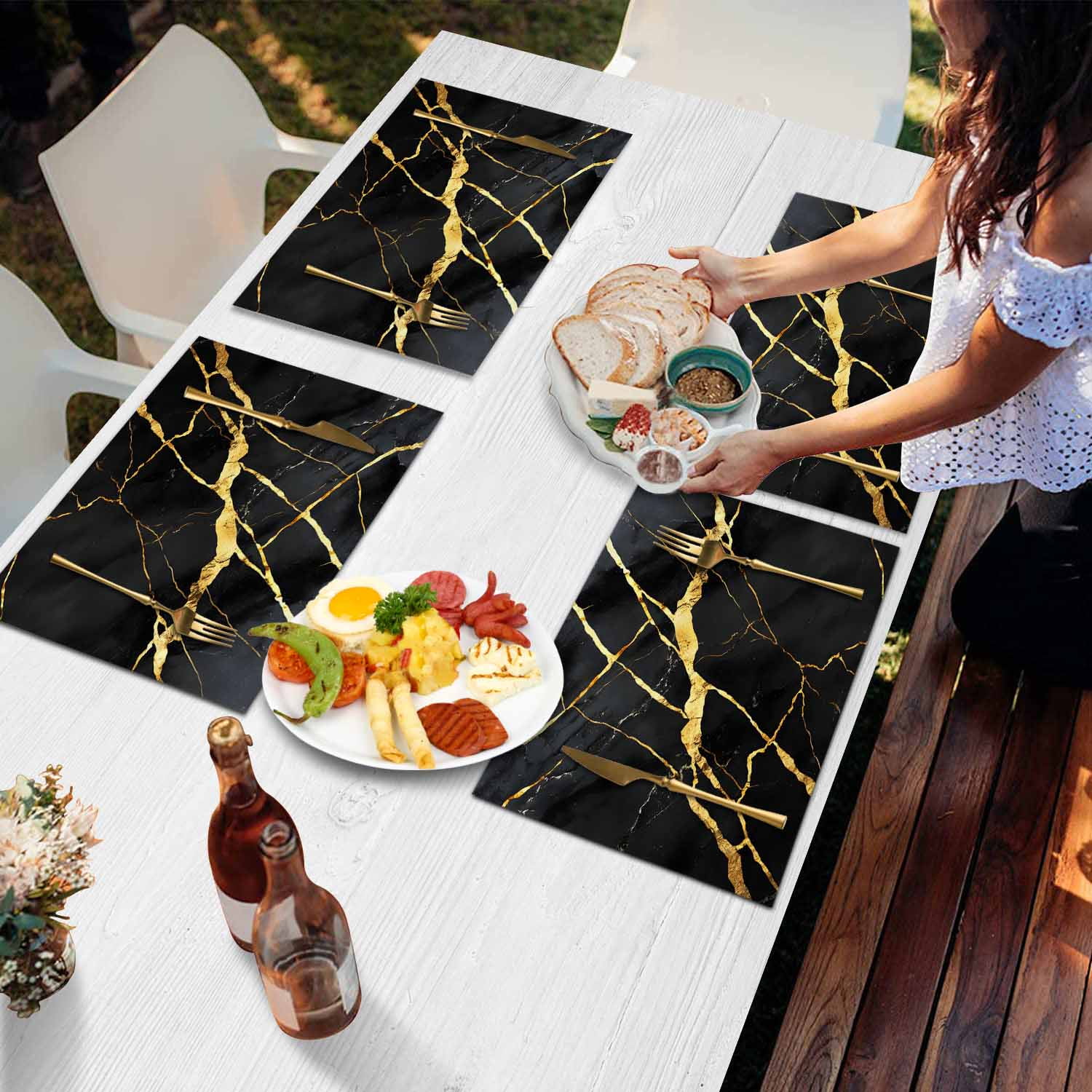 Placemats Set of 6, Marble Texture Burlap Placemat Heat Proof Non Slip ...