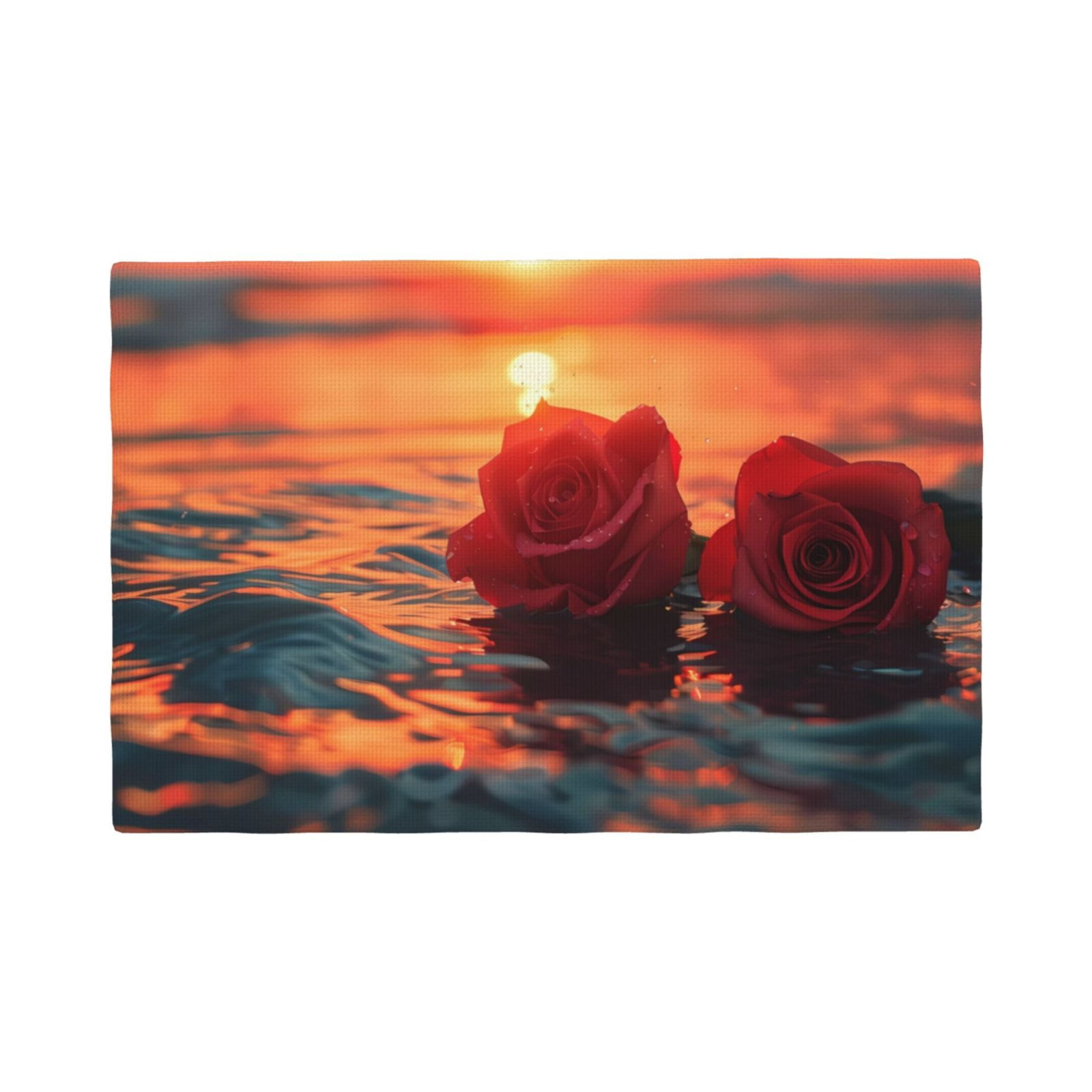 Placemats Set of 6, Romantic Roses Sunset Ocean Place mats for Dining ...