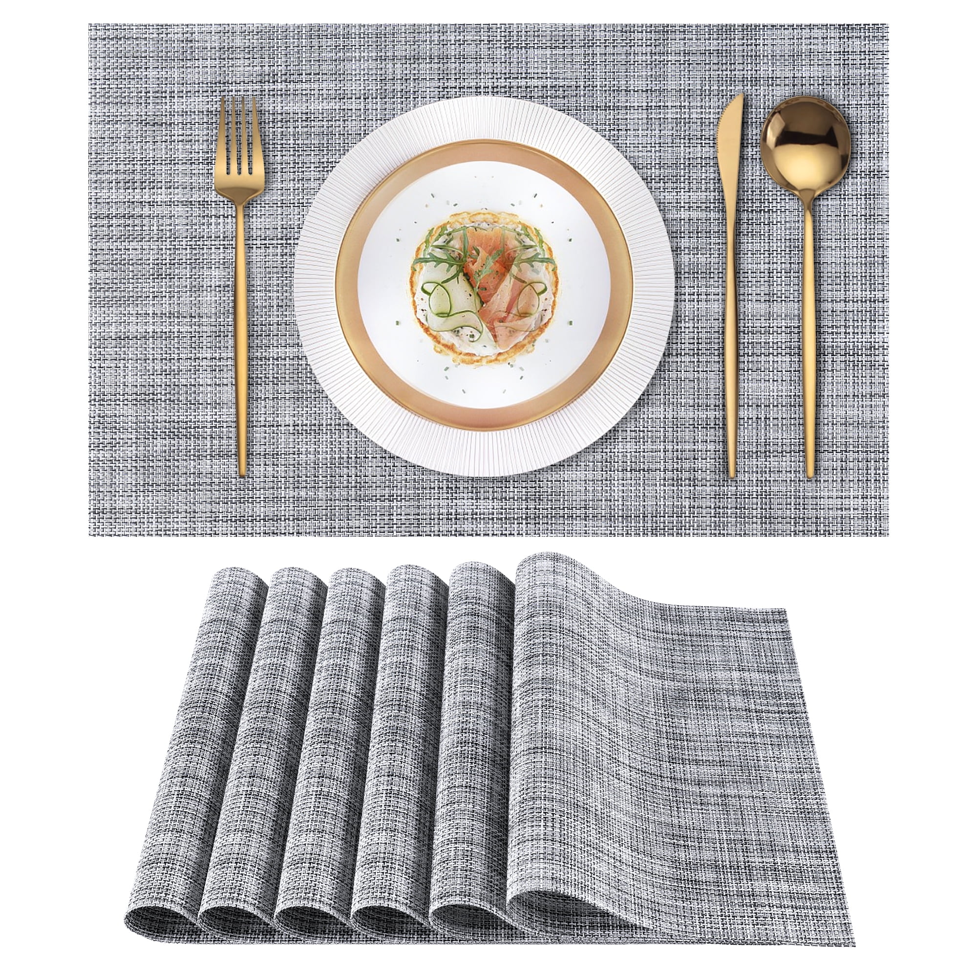 Placemats Set of 6 Wipeable Washable Plastic Vinyl Woven Place Mats for ...