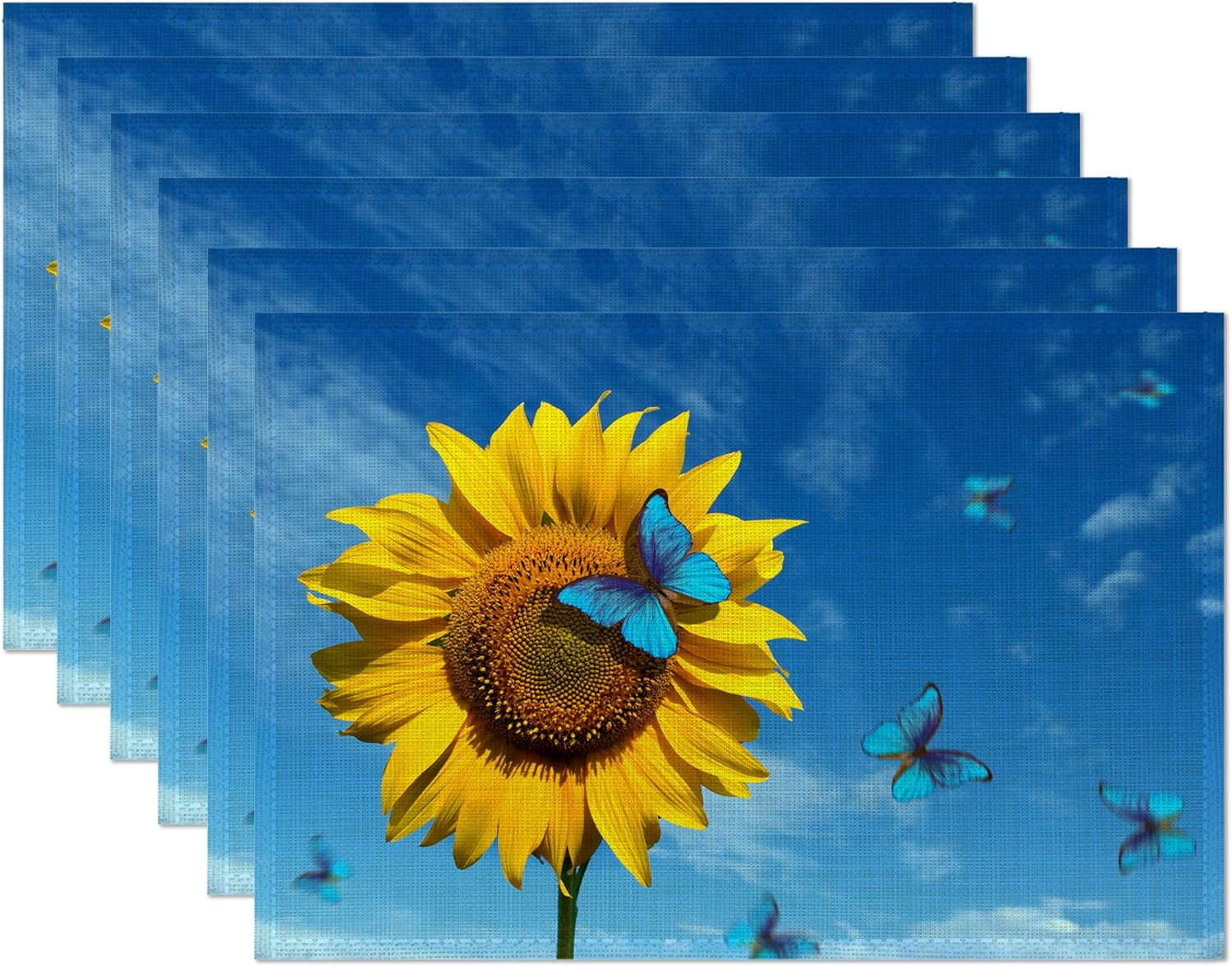 Placemats,Sunflower Blue Butterfly Placemats 12x18 Inch Waterproof Non ...