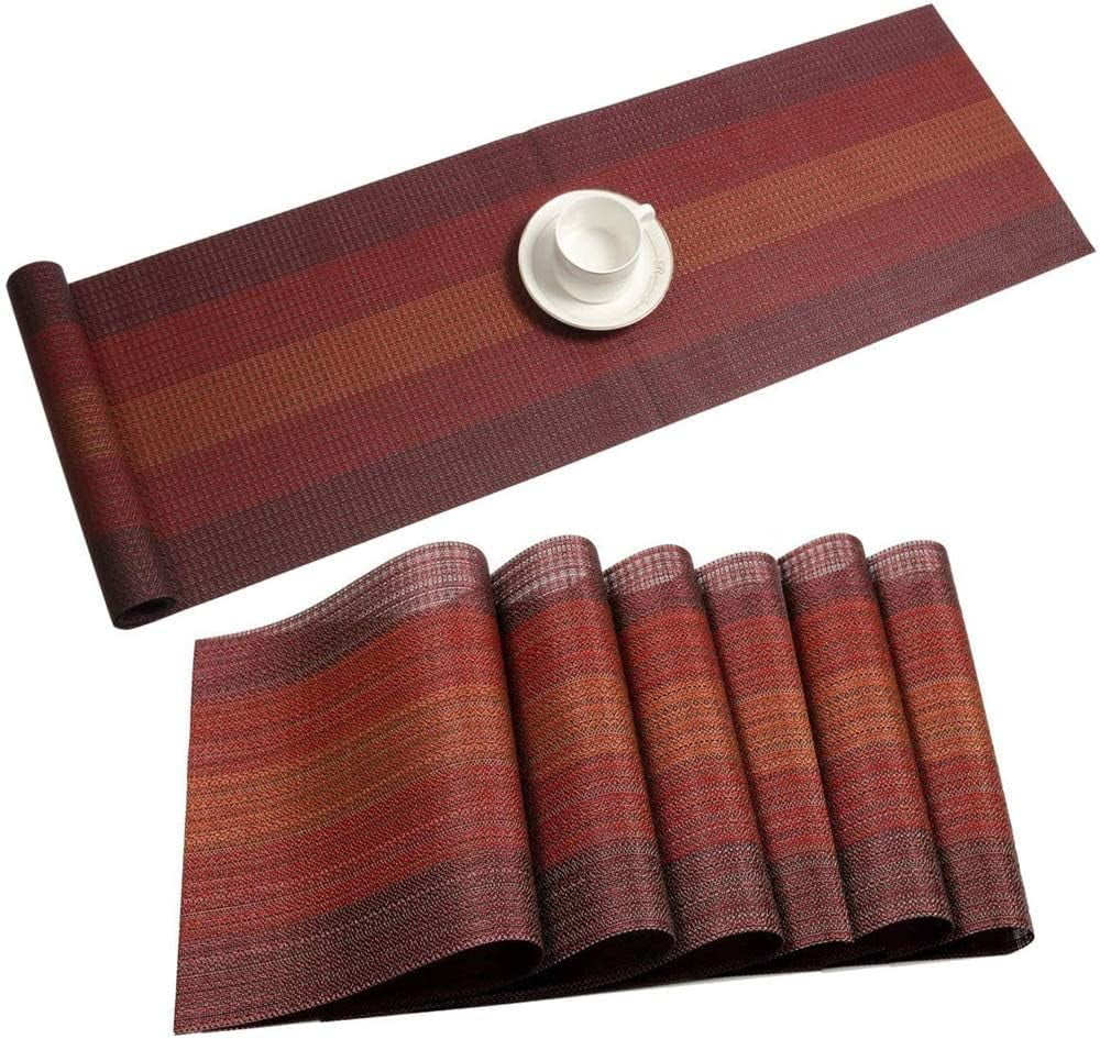 Placemats with Table Runner Set Vinyl Woven Insulation Heat Resistant ...