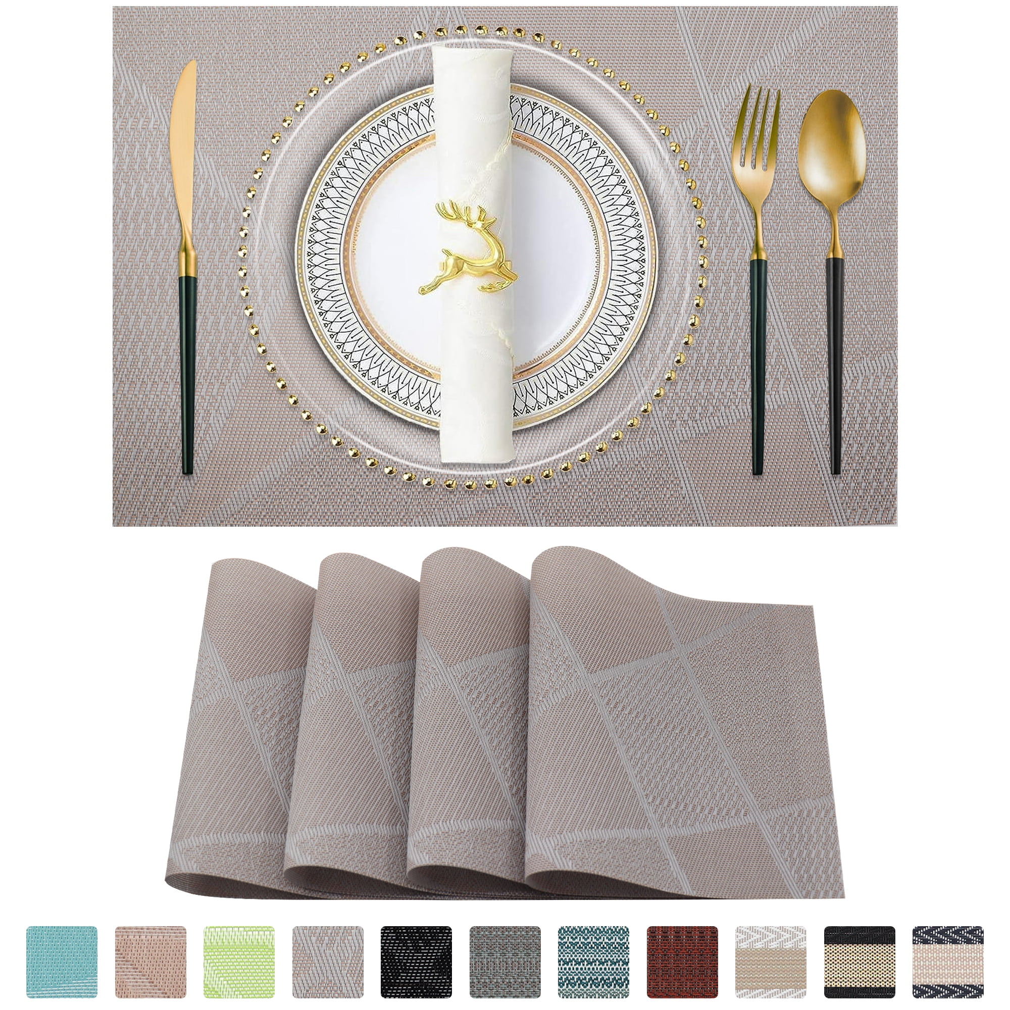 Placemats, Vinyl Woven Place Mats for Kitchen Table Indoor/Outdoor ...