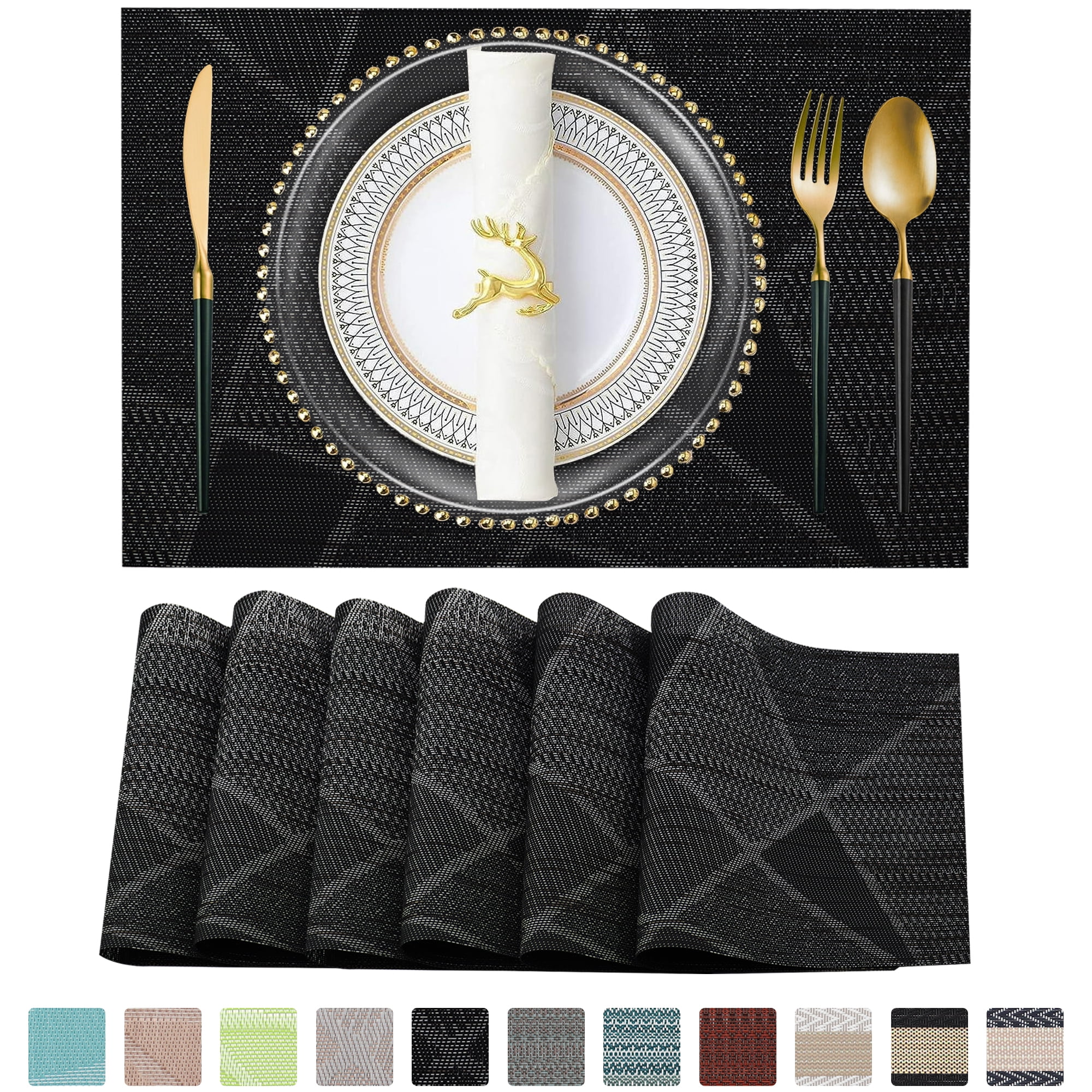 Placemats, Vinyl Woven Place Mats for Kitchen Table Indoor/Outdoor ...