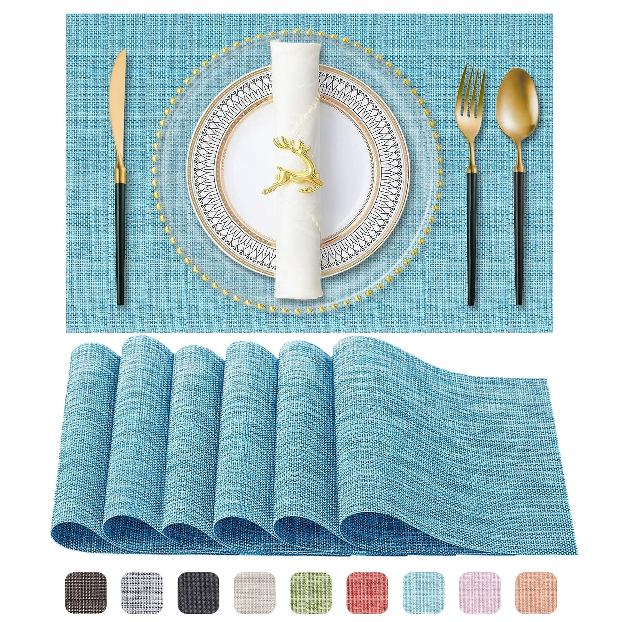 Evlmd Vinyl Woven Placemat Set of 6, Washable and Wipeable 12x18 Inches ...