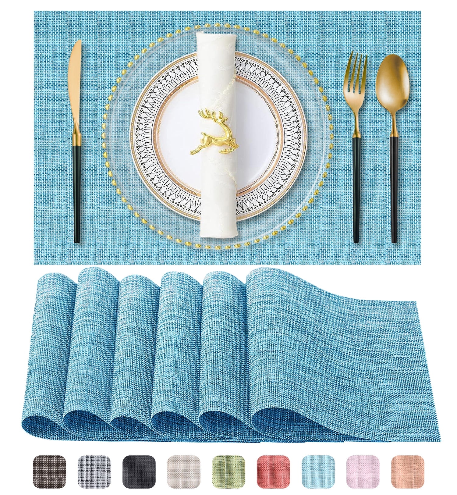 Woven Cross Weave Placemats, Heat Resistant, PVC Vinyl Kitchen Mat, Set ...