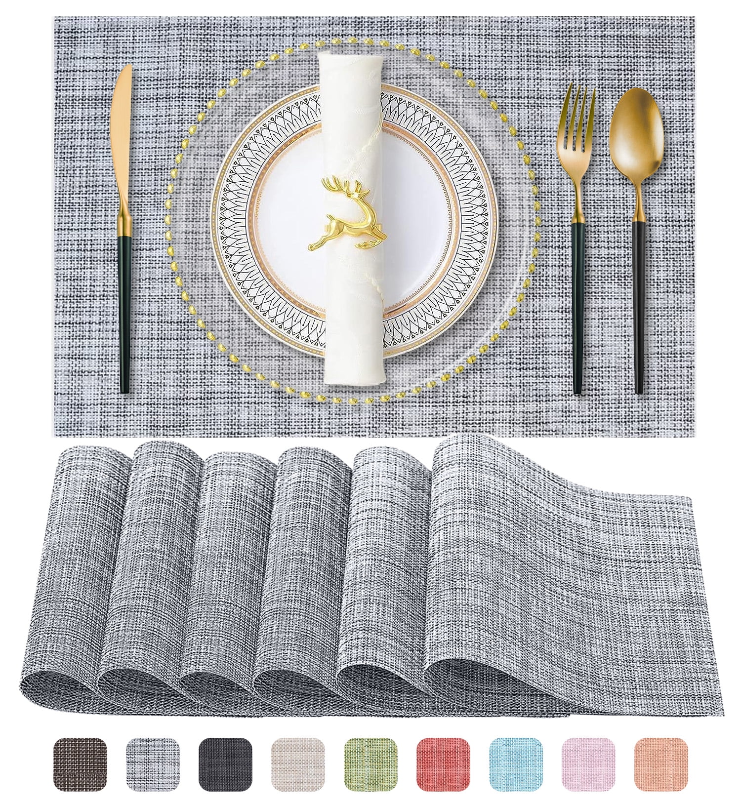 Placemats, Vinyl Woven Place Mats for Kitchen Table Indoor/Outdoor ...